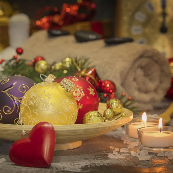 Spa composition with Christmas decoration. Holiday SPA treatment Stock ...