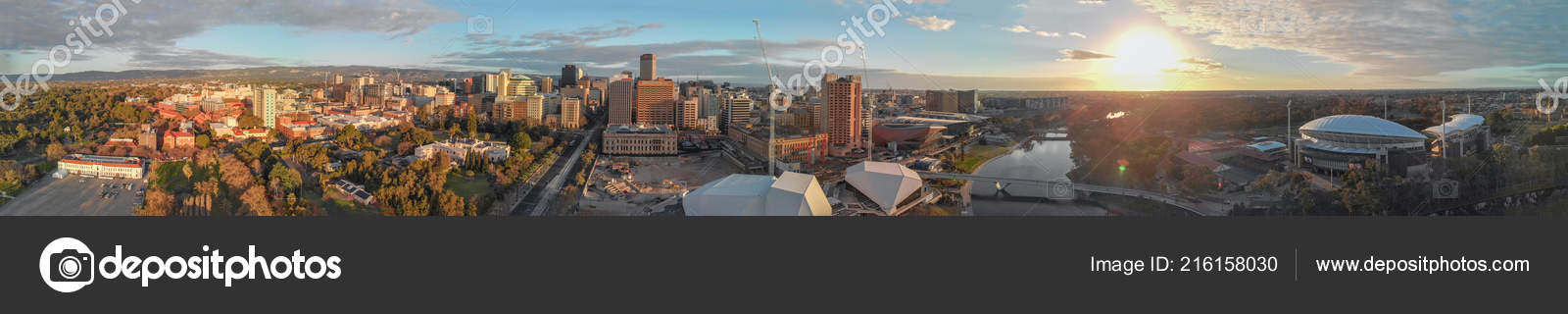 Stunning Aerial Panoramic View Adelaide Skyline Sunset South Australia ...