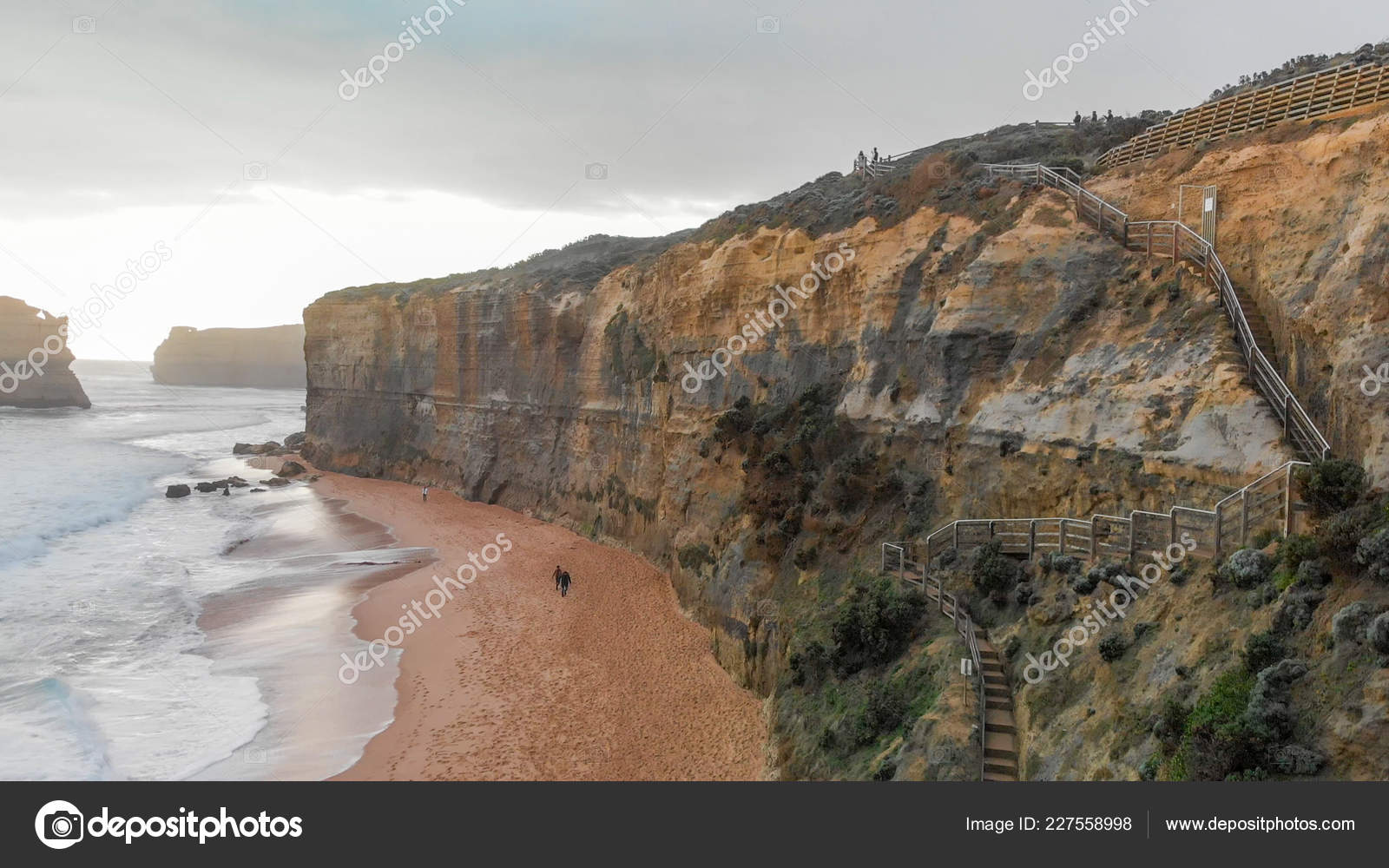 Panoramic Aerial View Twelve Apostles Gibson Steps Stormy Sunset ...