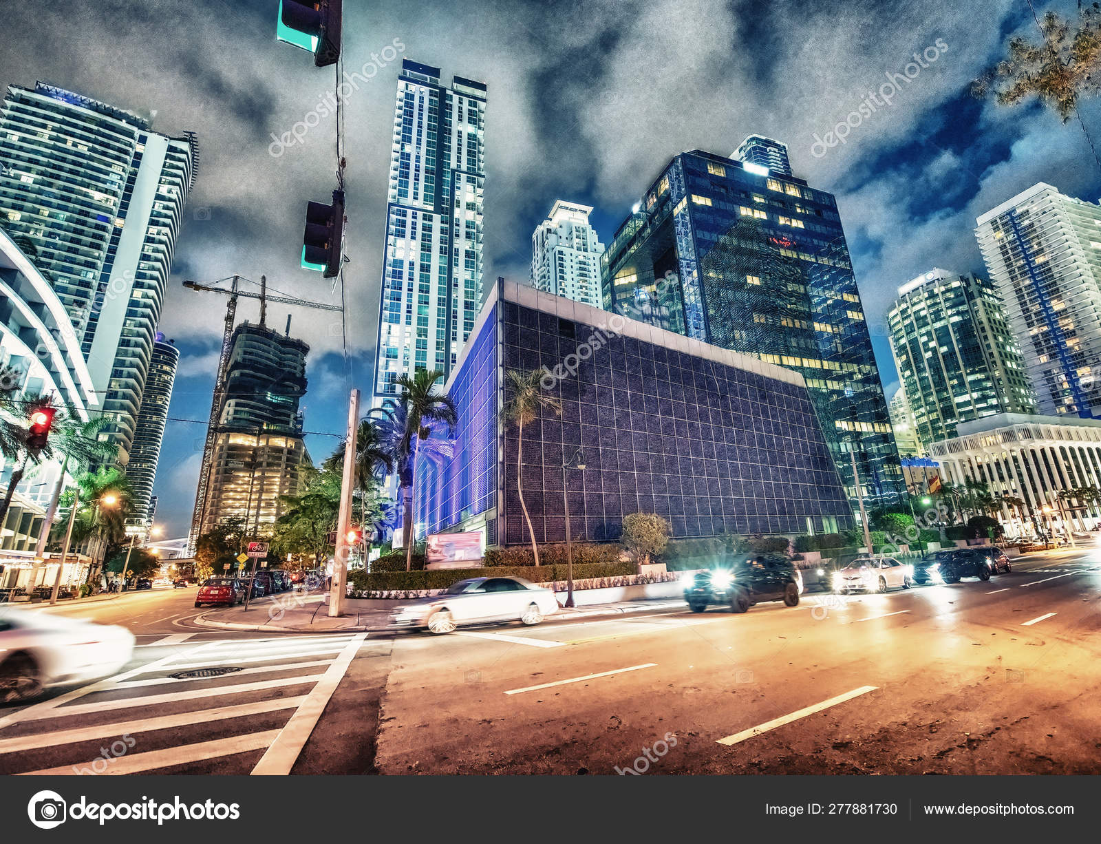 Downtown Miami city traffic at night, Florida — Stock Photo © jovannig ...