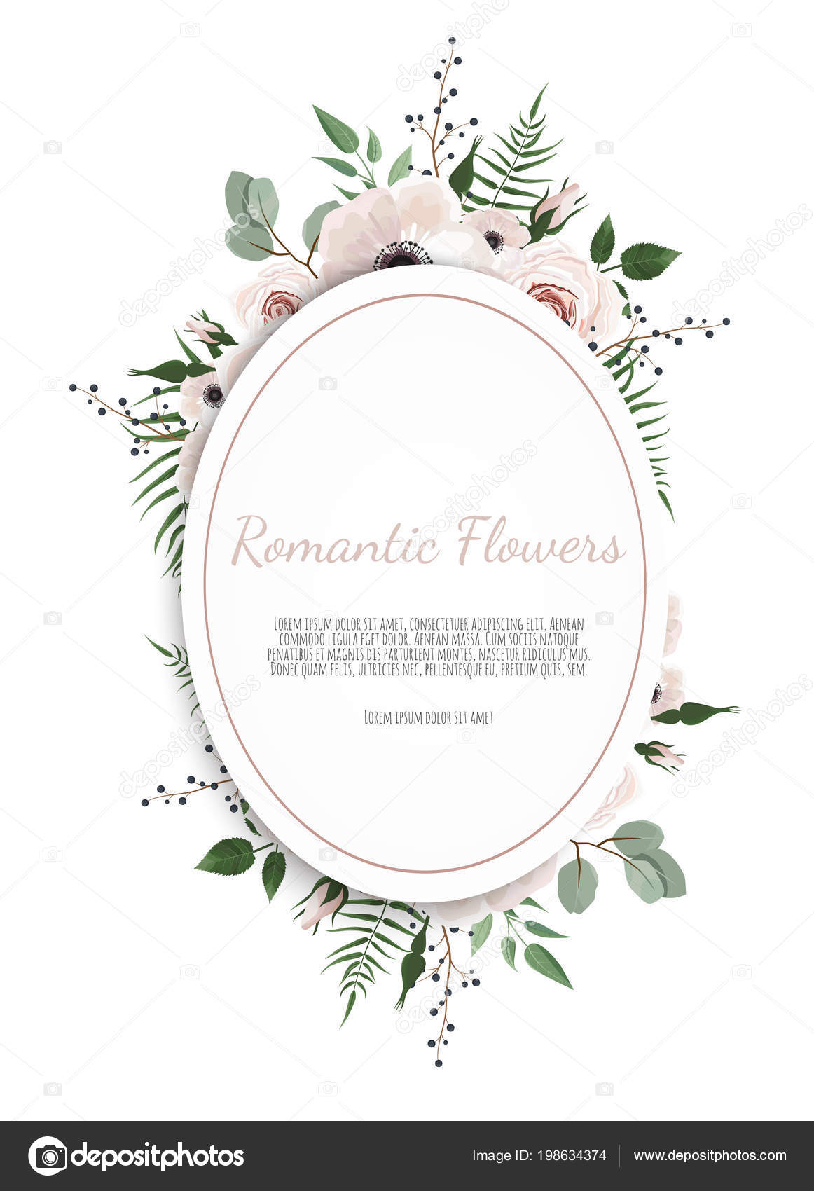 Oval Invitation Design Background Flowers Leaves Vector Illustration ...