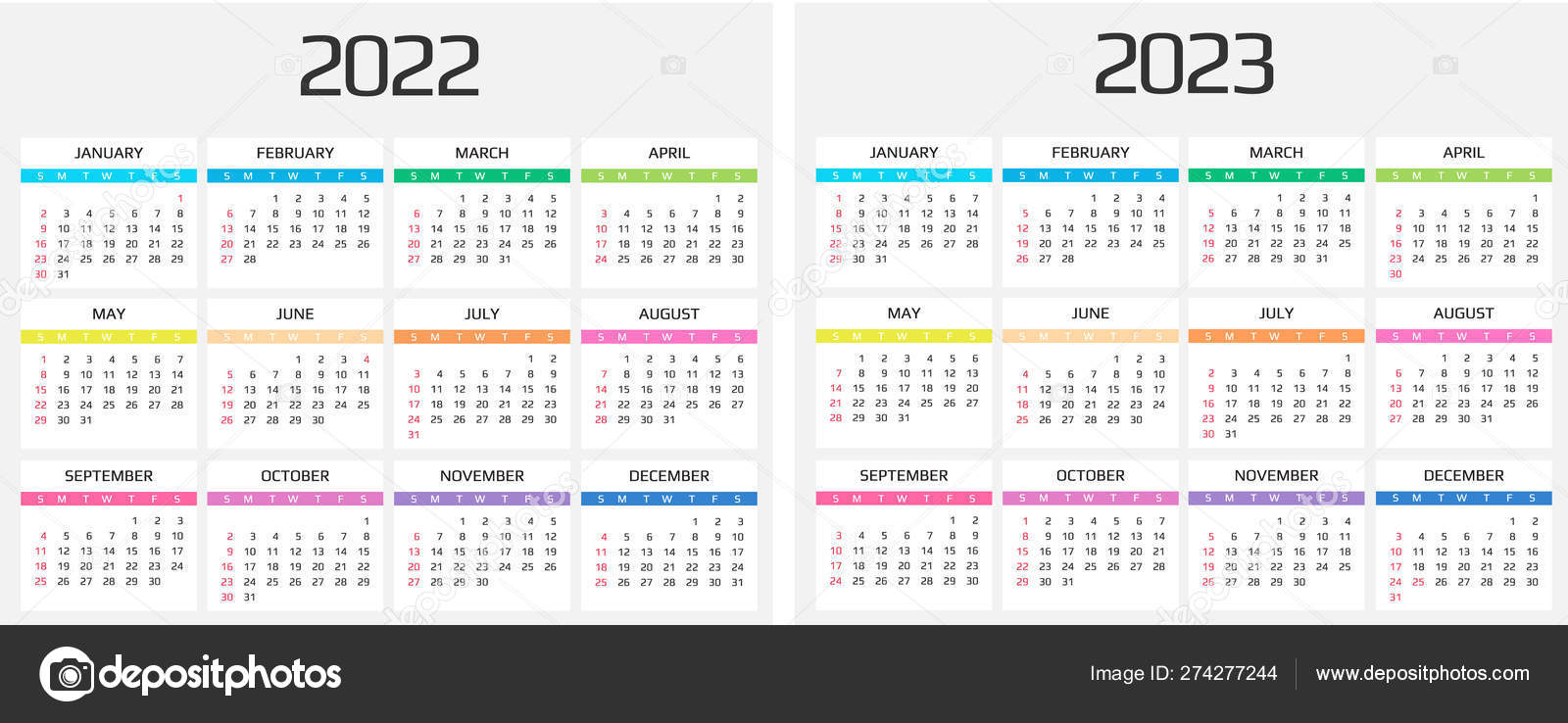 Kalender 2022 och 2023 mall. 12 månader. inkludera semester evenemang ...