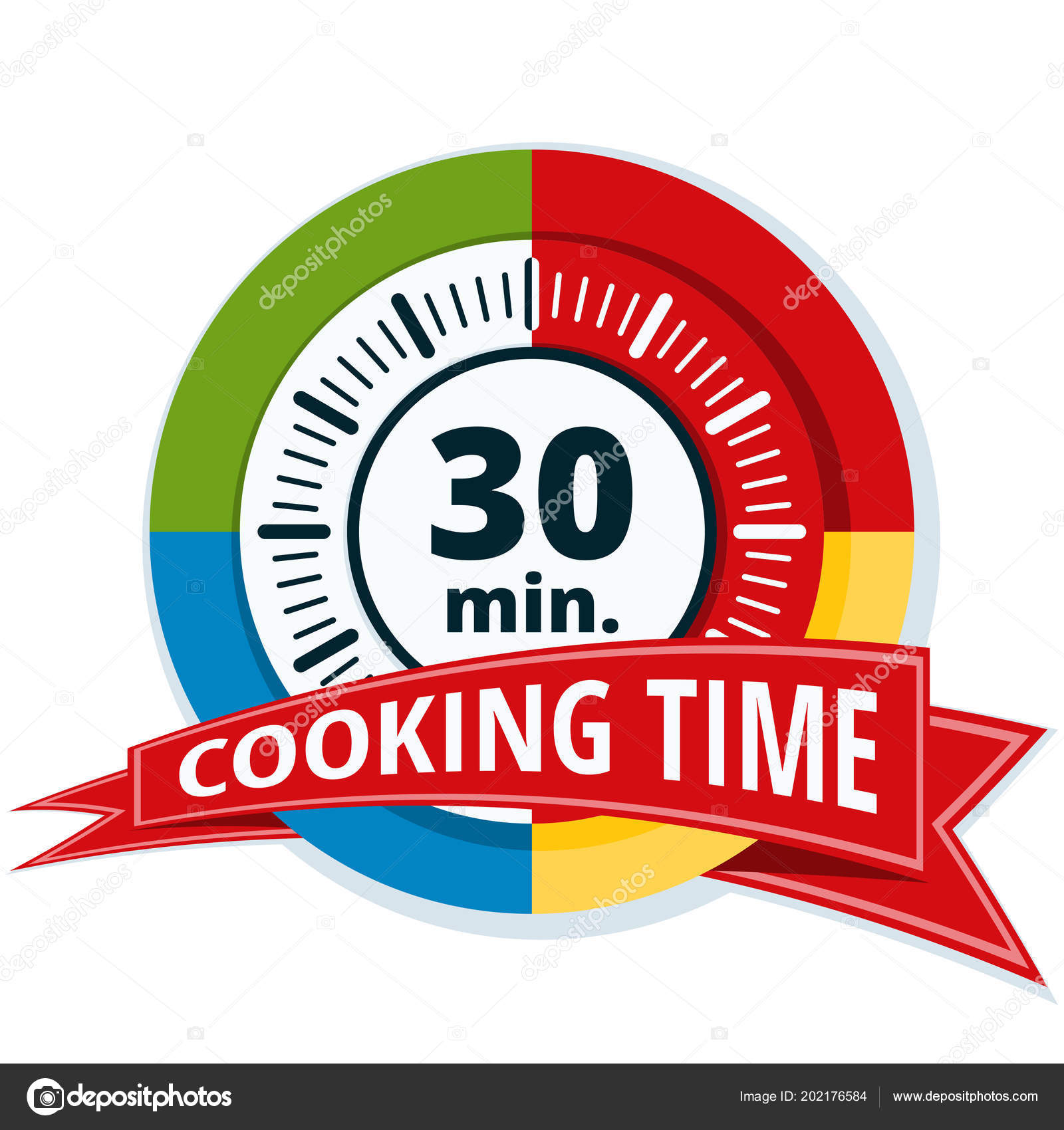 Minutes Cooking Timer Icon Red Ribbon Isolated White Background Vector ...