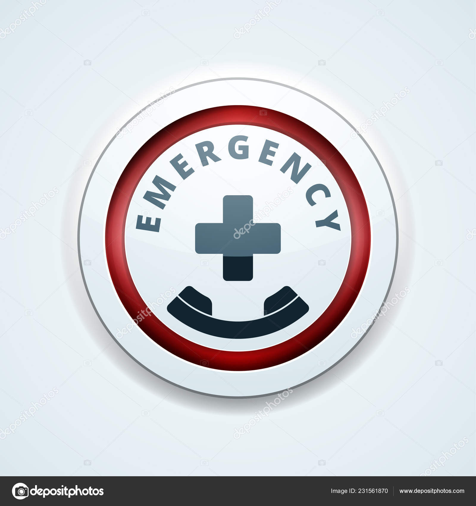 Emergency Button Isolated White Background Vector Illustration Stock ...