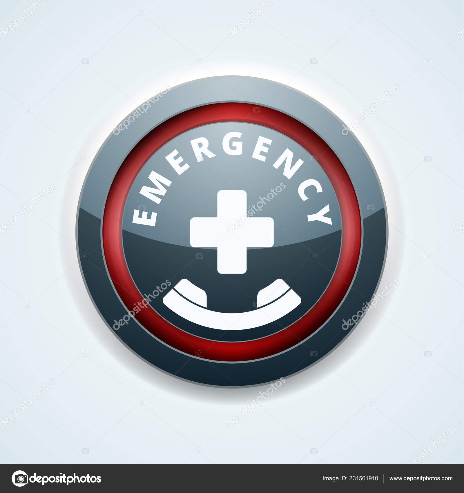 Emergency Button Isolated White Background Vector Illustration Stock ...