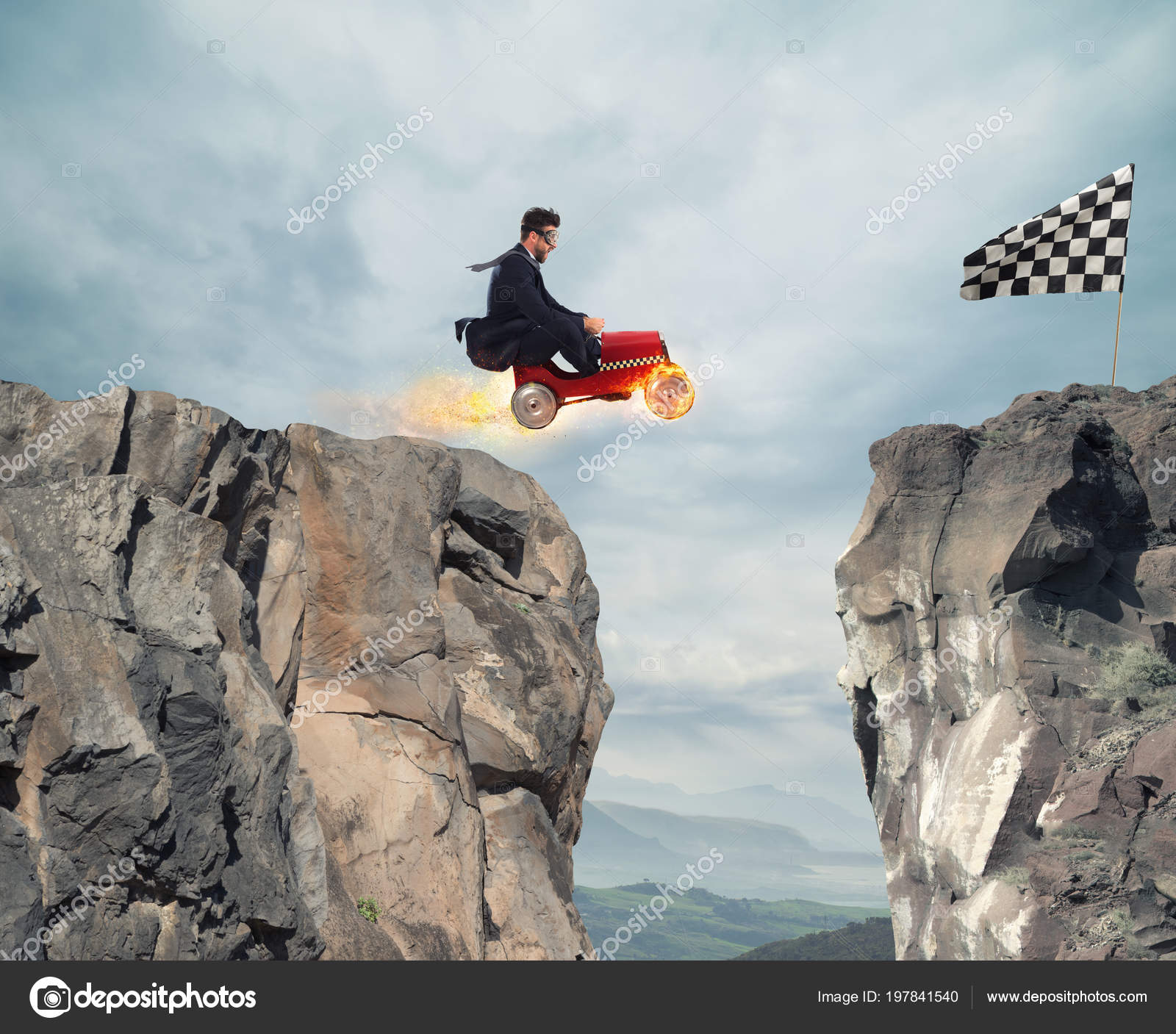 Fast businessman with a car wins against the competitors. Concept of ...