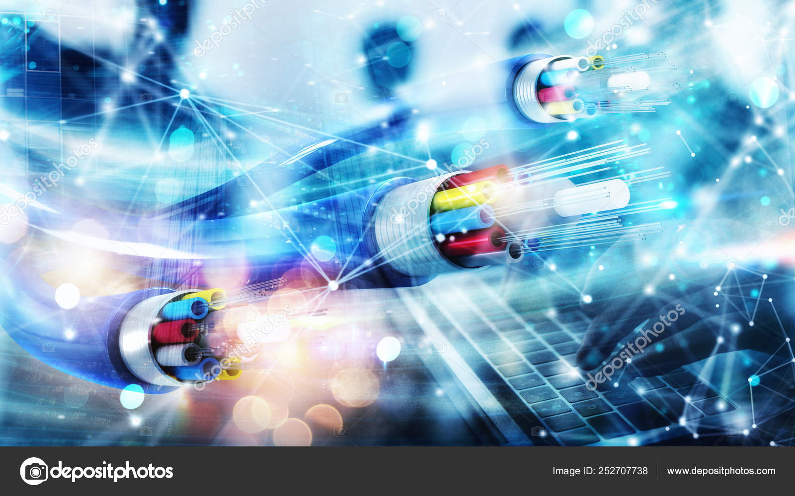 Internet connection with optical fiber. Concept of fast internet Stock ...