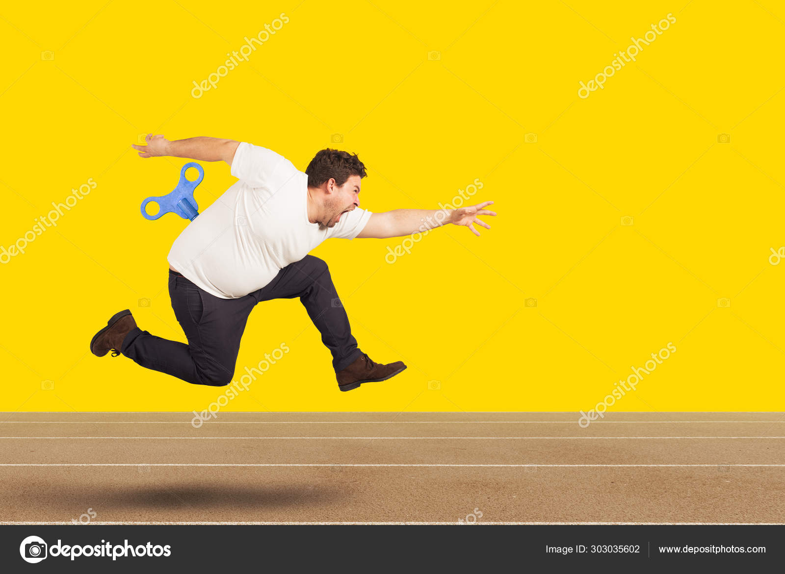 Fat man runs very fast without getting tired with extra energy Stock ...