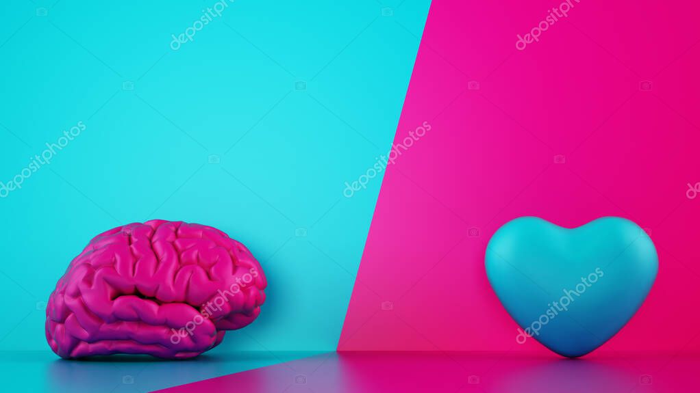 Comparación entre razón y sentimiento. Cerebro y corazón en un fondo de ...