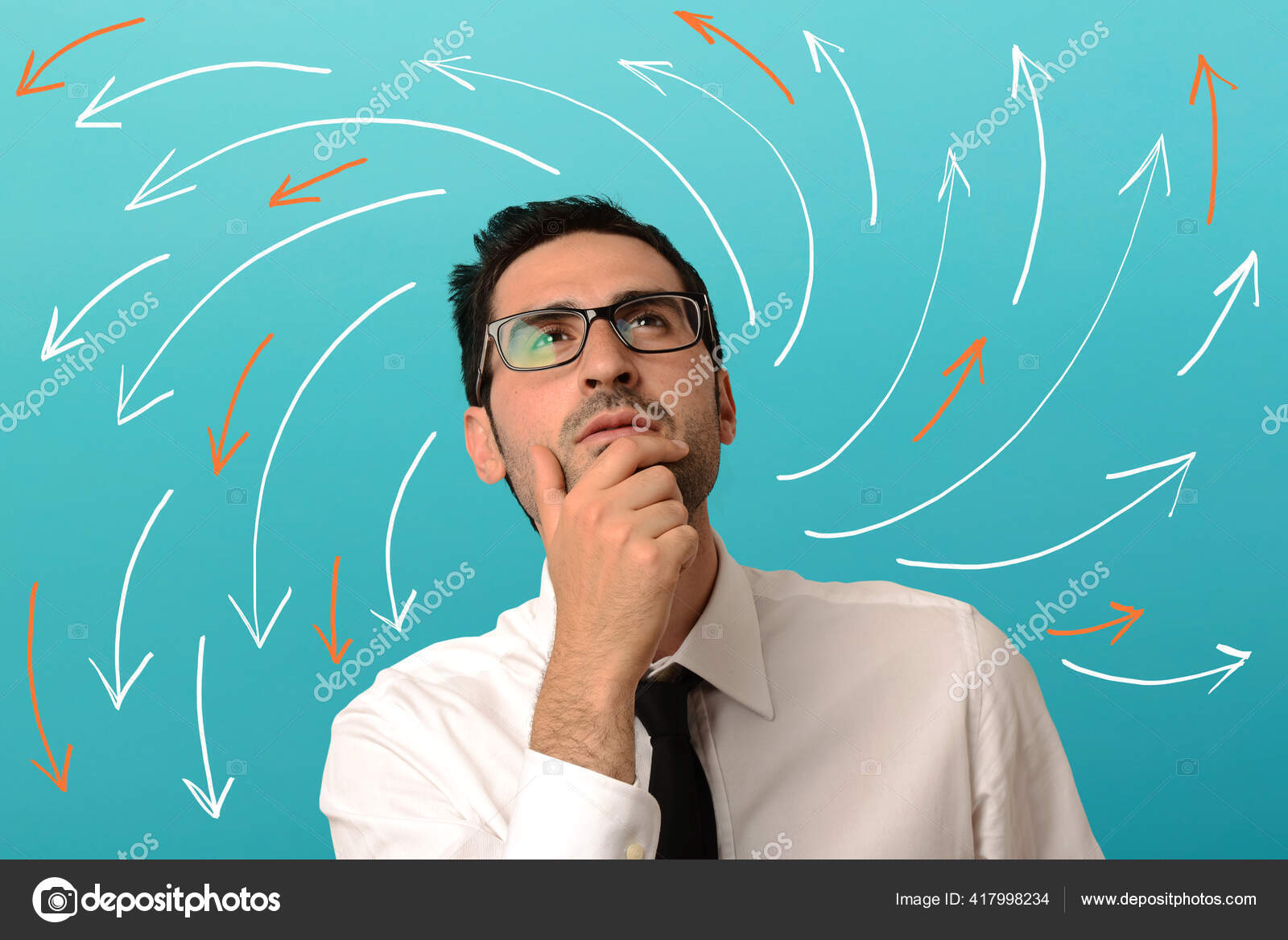 Confused and pensive man thinks about the best way forward. — Stock ...
