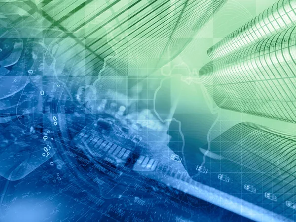 Communication background - digits, map and buildings, toned. - Stock ...