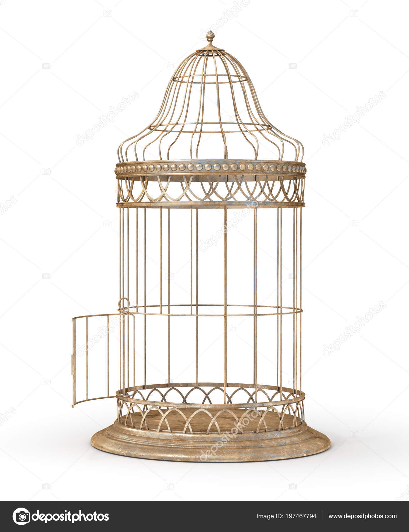 Freedom Concept Open Cage Isolated White Illustration Stock Photo by ...