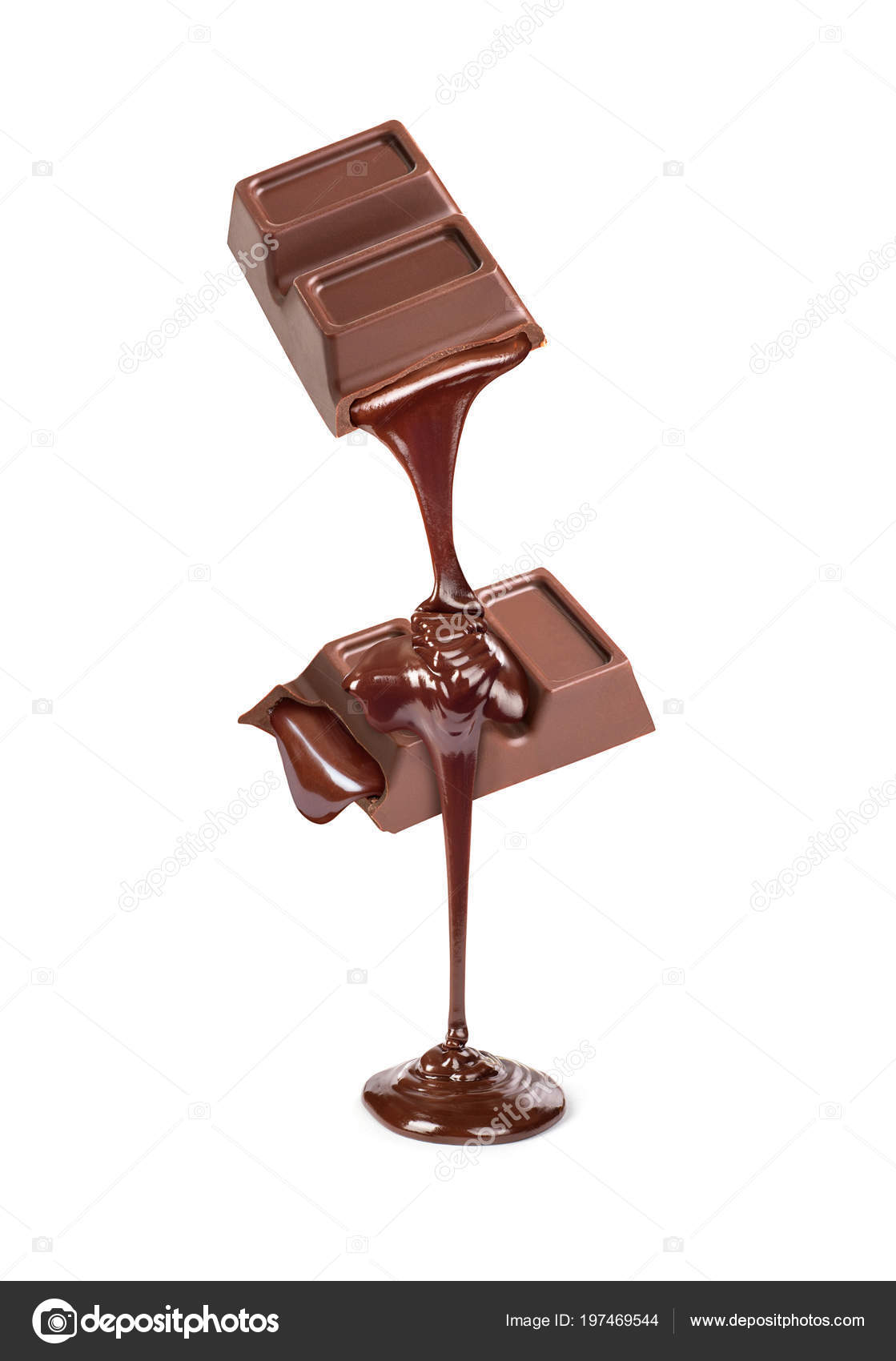 Broken Chocolate Which Flows Chocolate Isolated White Background Stock ...