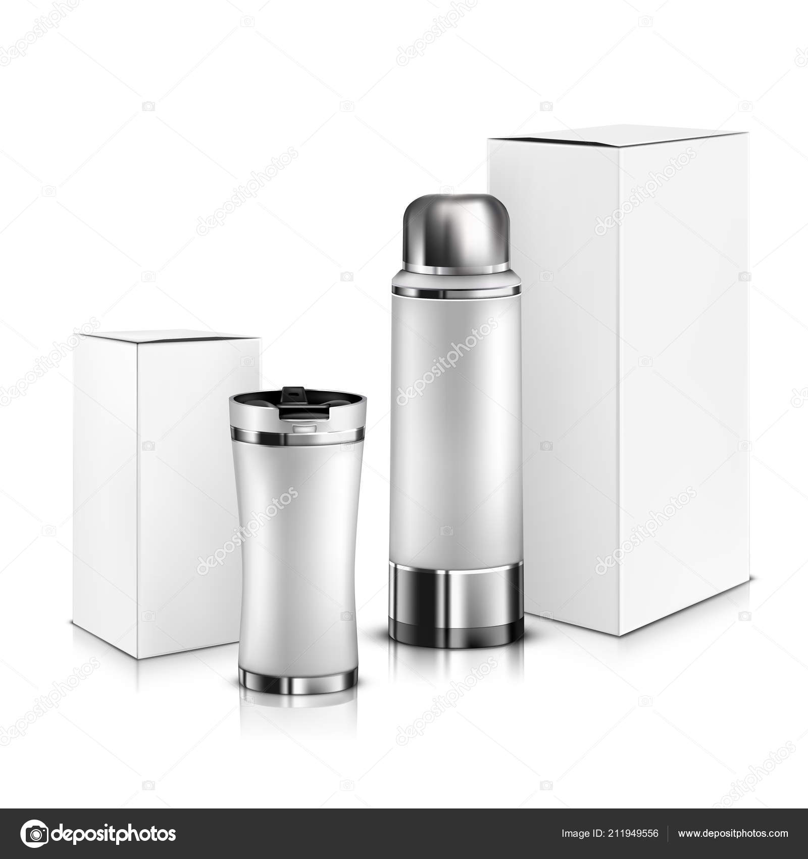 Vector Mock White Set Thermos Thermomug Box Stock Vector Image by ...