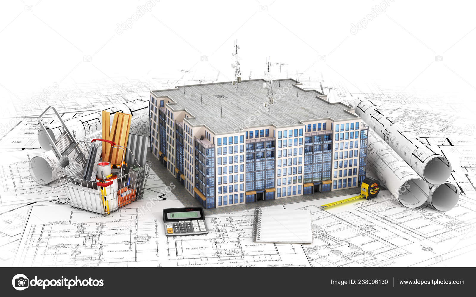 Residential House Tools Architect Blueprints Housing Project Stock ...
