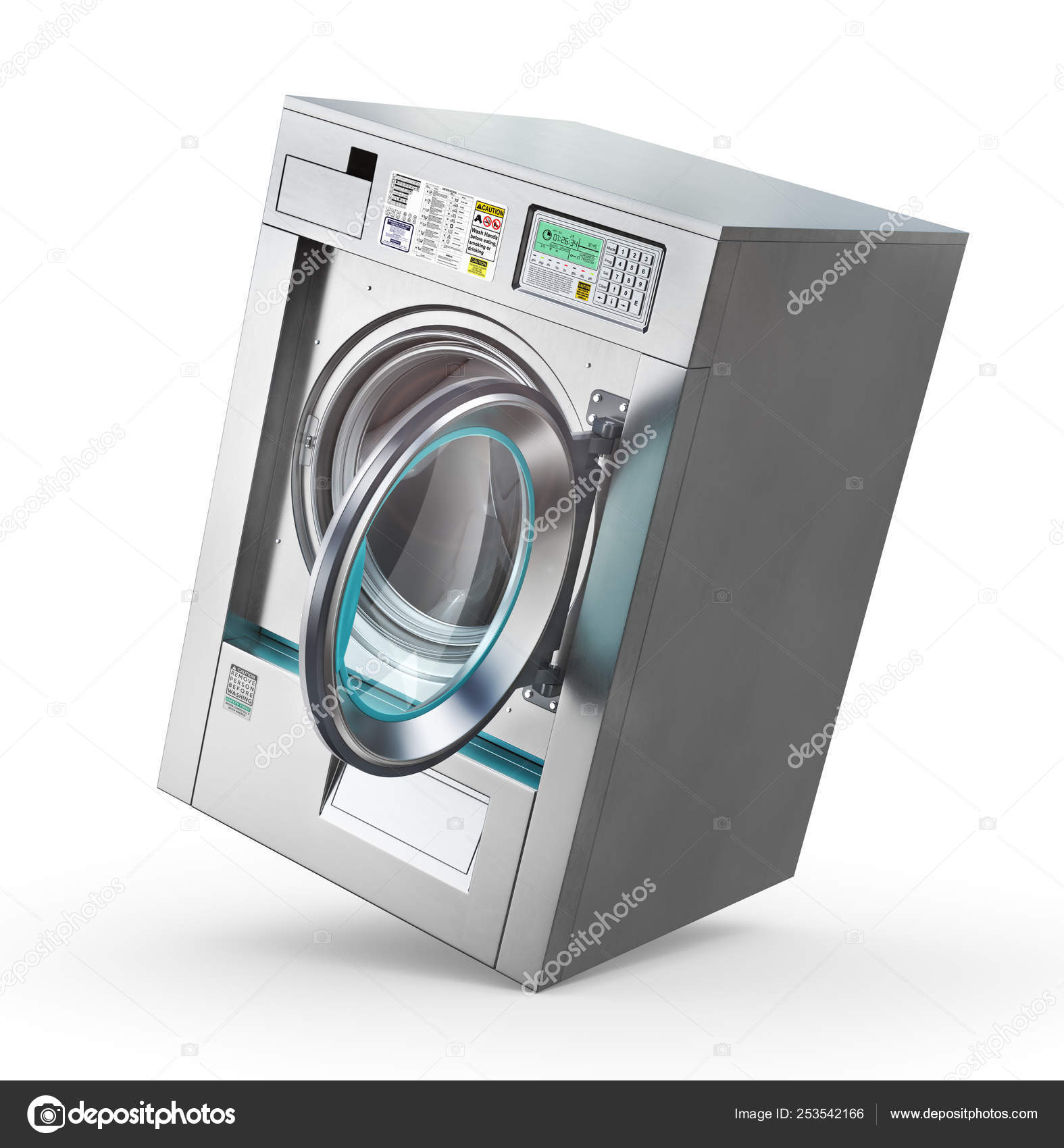 Laundry. industrial washing machine isolated on the white. 3d ...