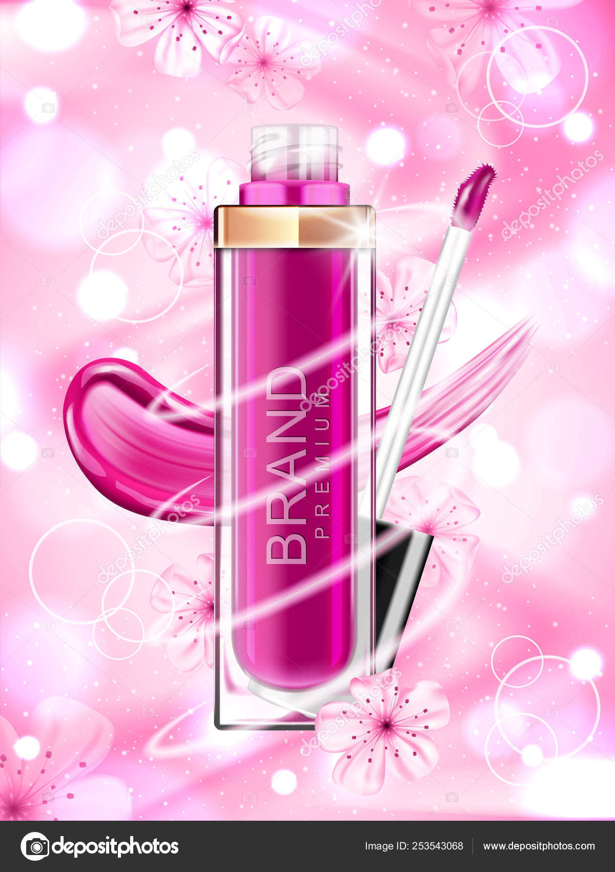 Makeup ads template charming lipstick mockup with sparkling background ...