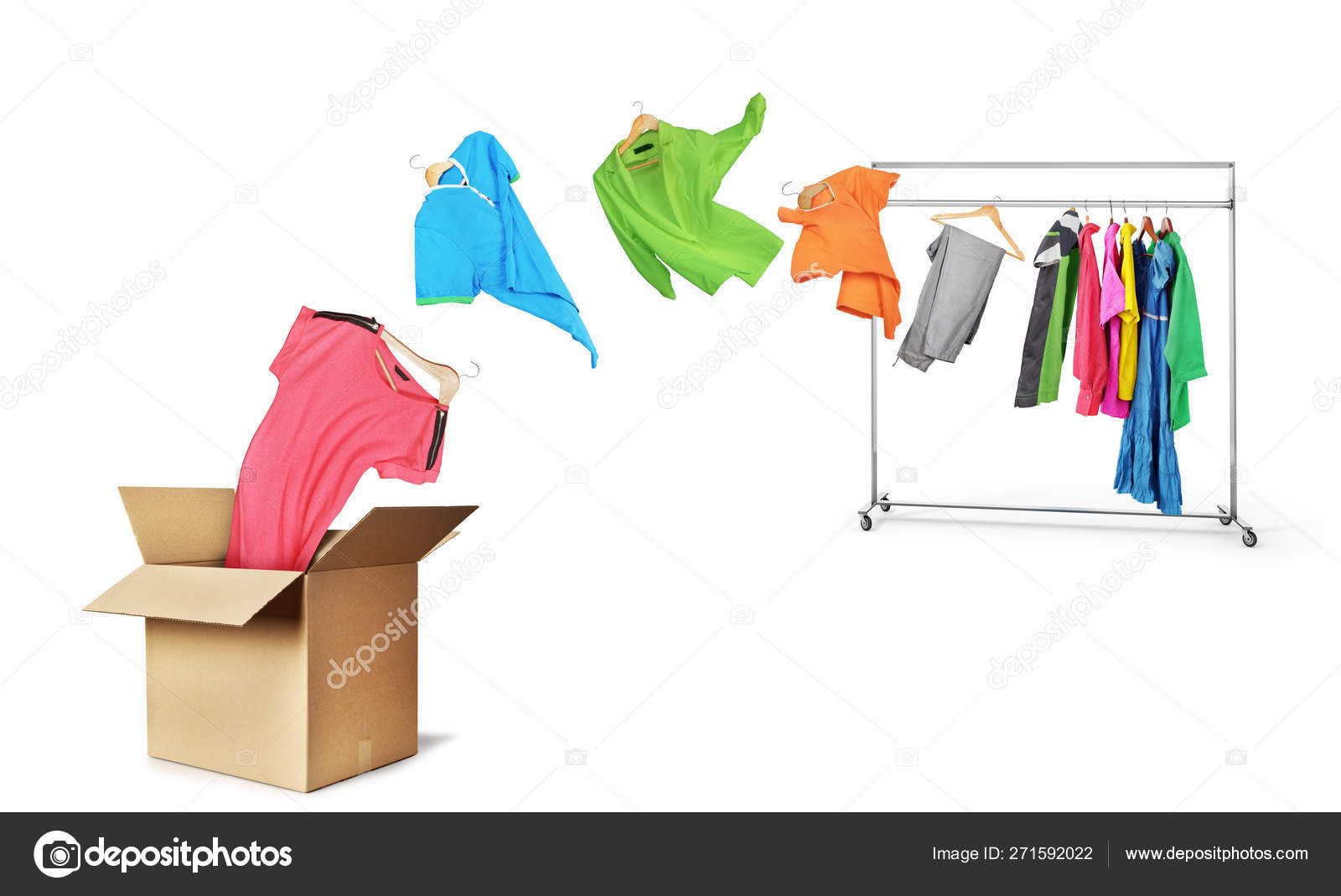 The concept of moving and transporting clothes. Clothes fly off Stock ...