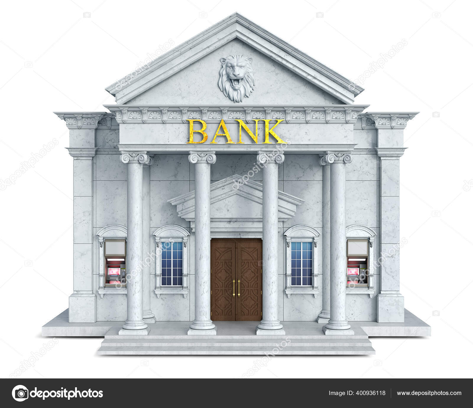 Front View Classical Bank Building White Background Illustration Stock ...