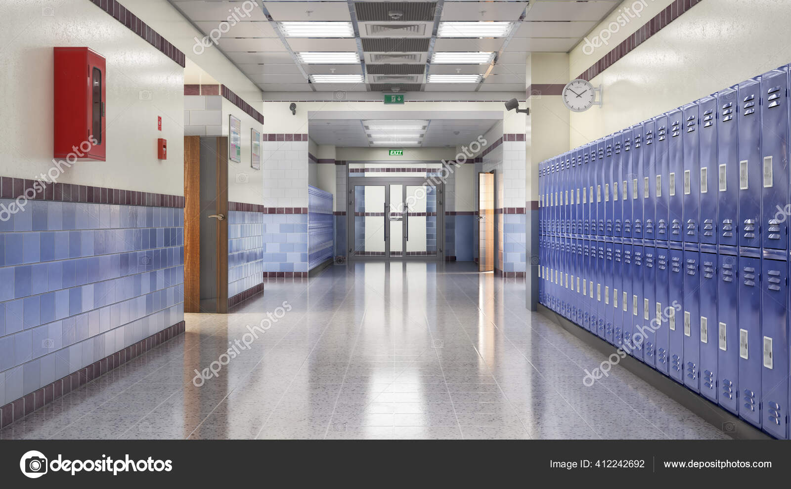 School Corridor With Lockers