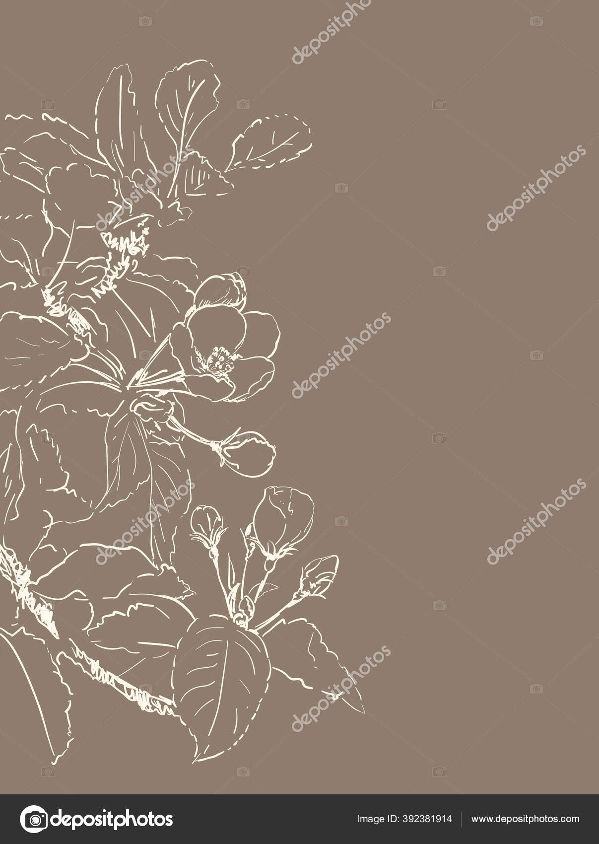 Hand Drawn Spring Tree Flowers Brown Background Vector Illustration ...