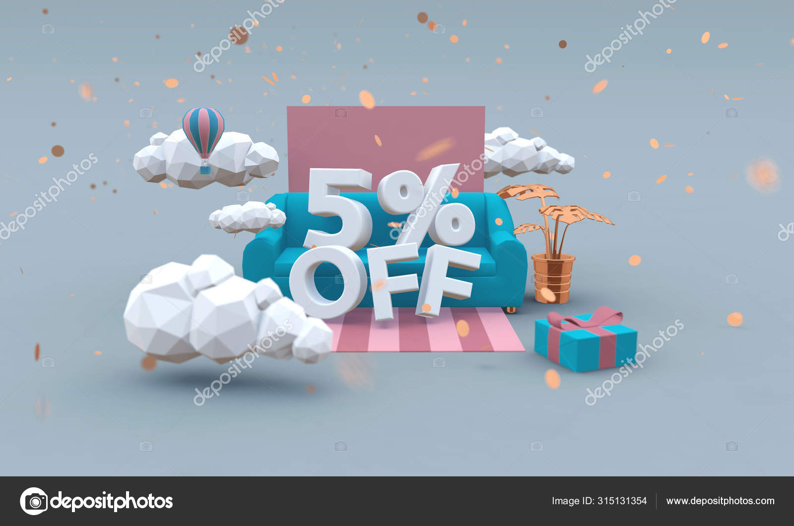 Five percent off 3d illustration in cartoon style. Discount concept ...