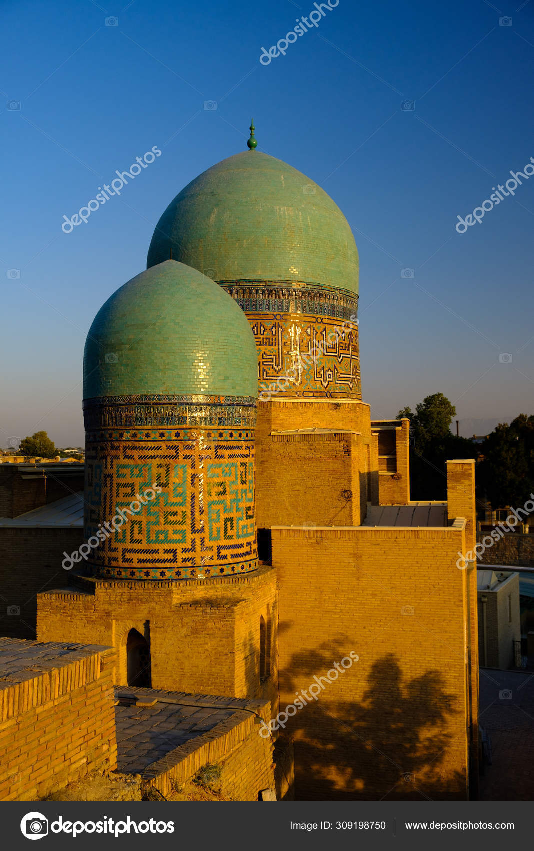 Blue Domes Old Ancient Moslem Mausoleum Samarkand Sunset Light Stock ...