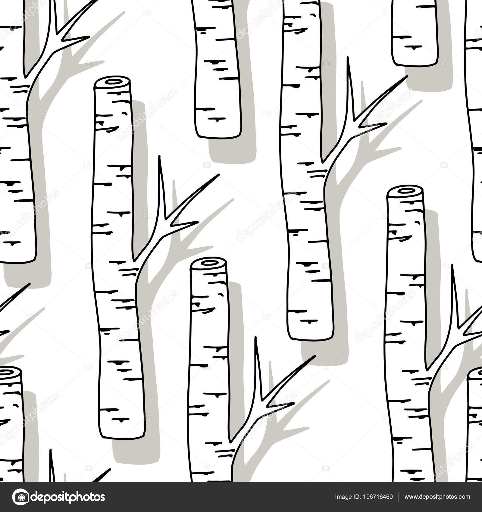 Birch Tree Pattern Black White Trees Seamless Background White Stock ...