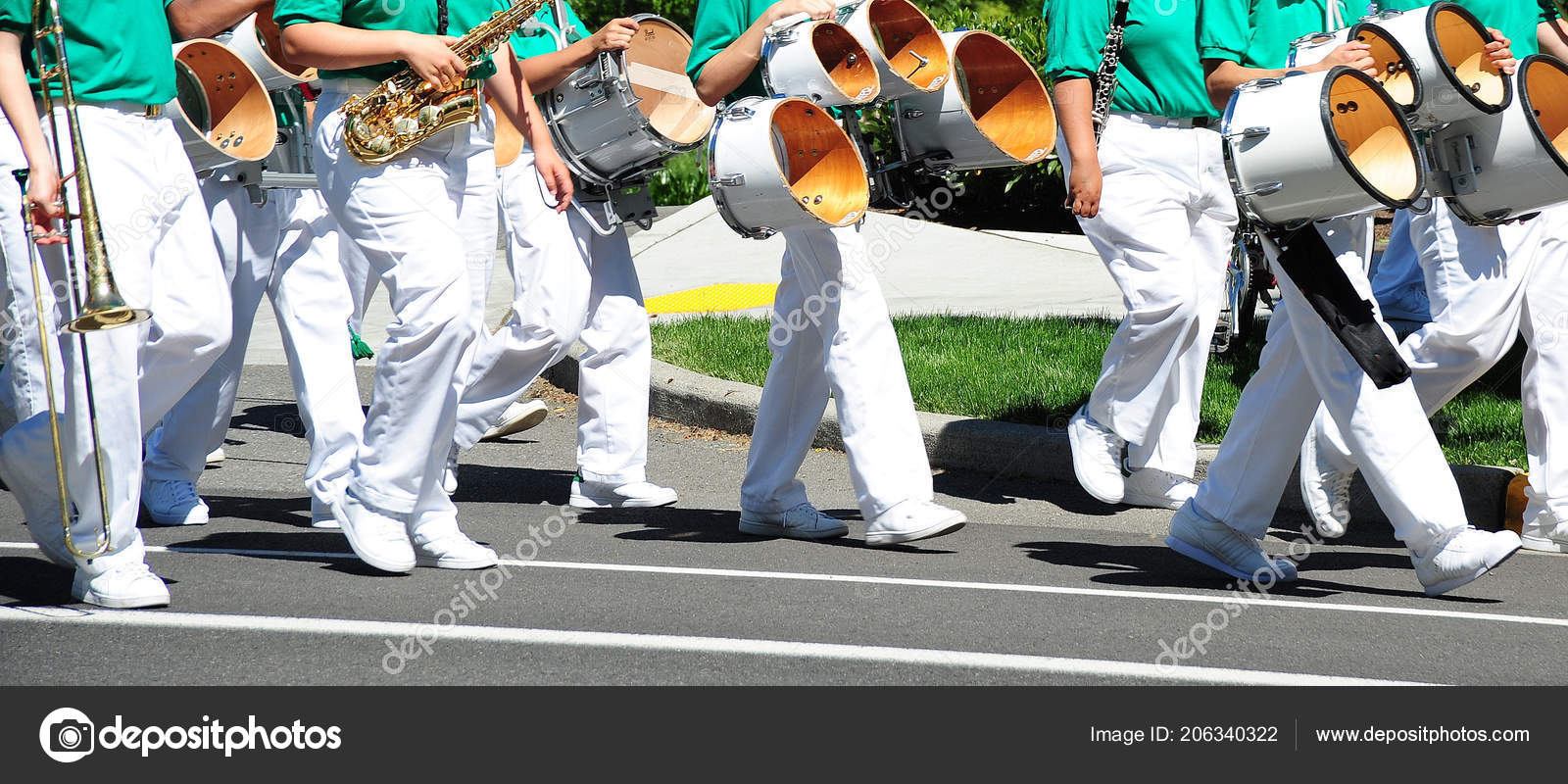 Marching Band Uniform Performing Parade Outdoors — Stock Photo ...