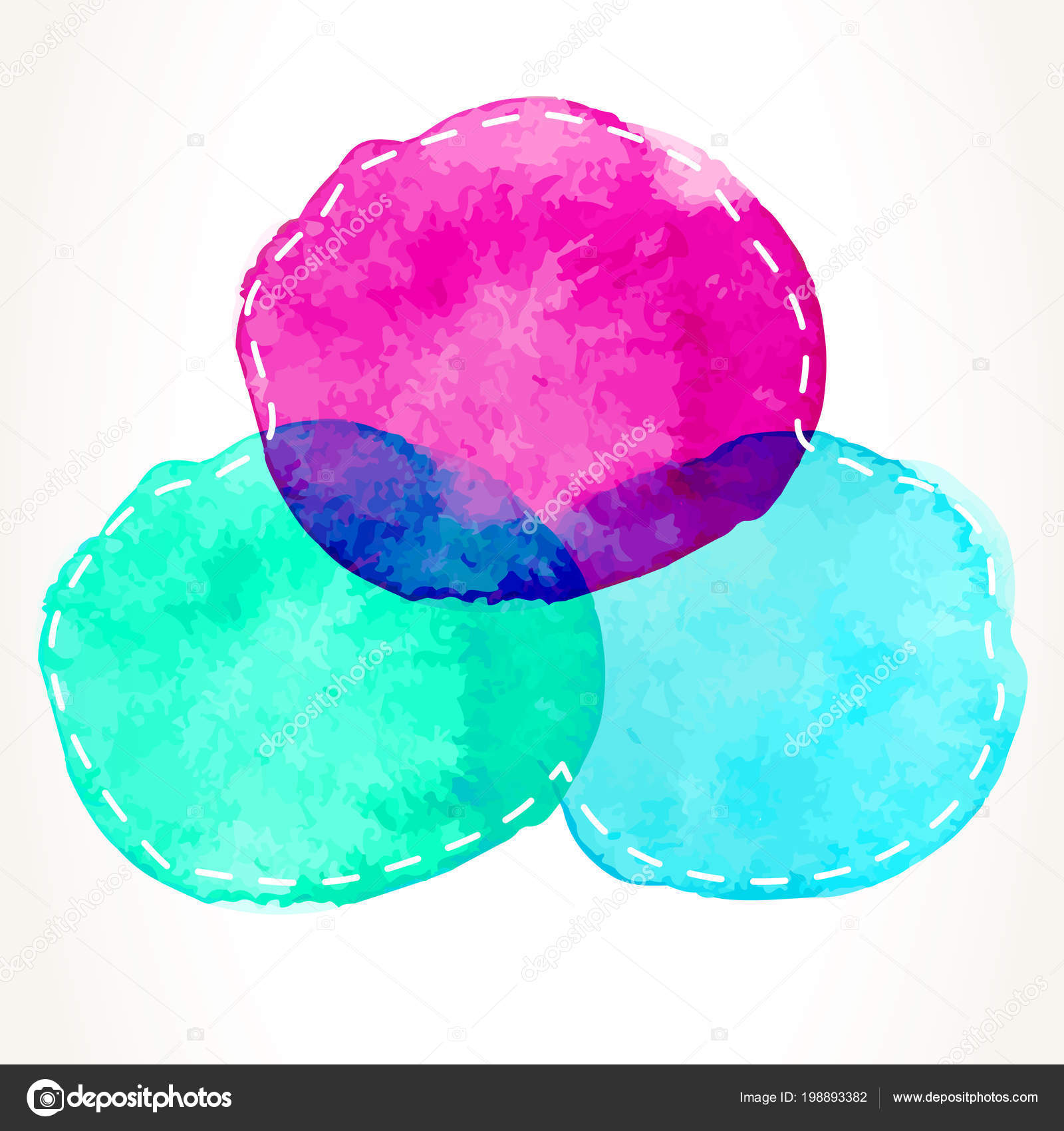 Hand Drawn Colorful Watercolor Circles Dash Outline Isolated White ...