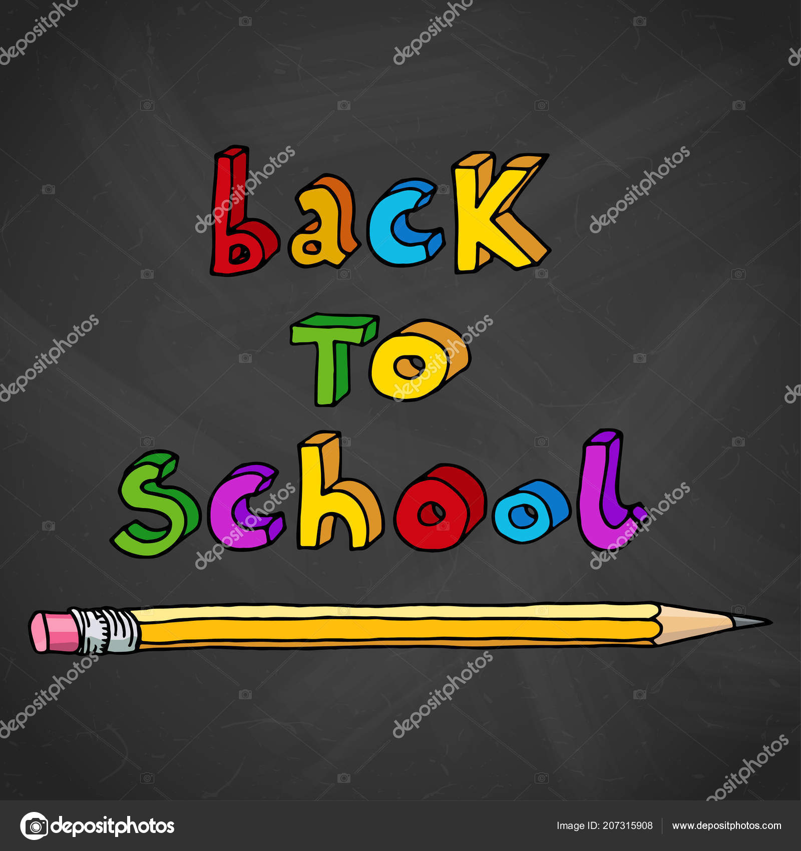 Hand Drawn Doodle Back School Multicolor Words Pencil Black Chalkboard ...