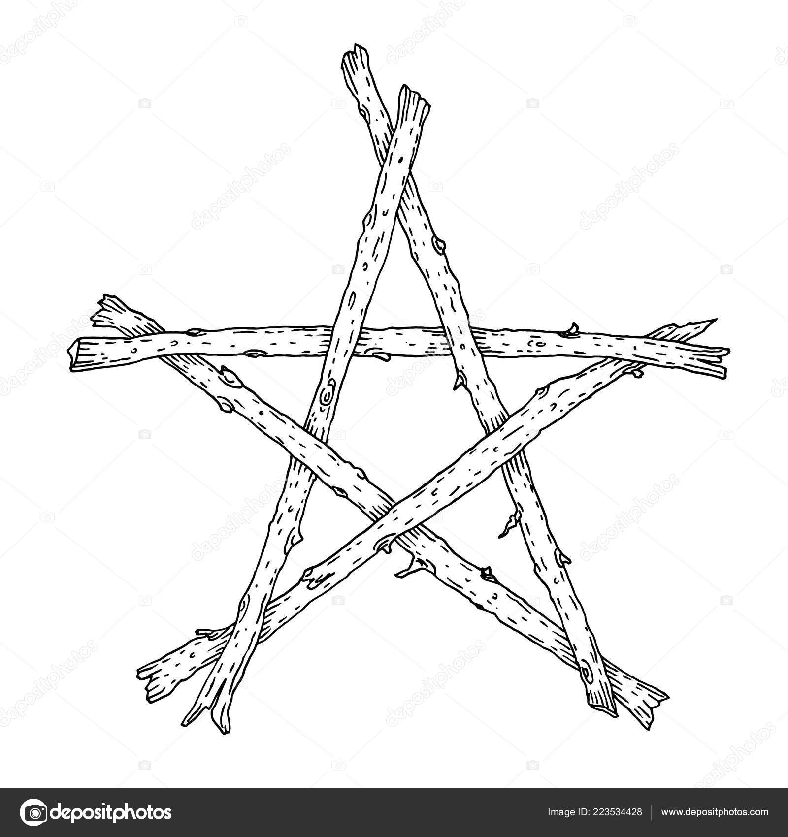 Hand Drawn Wooden Sticks Pentagram Icon Magic Occult Wicca Star Stock ...