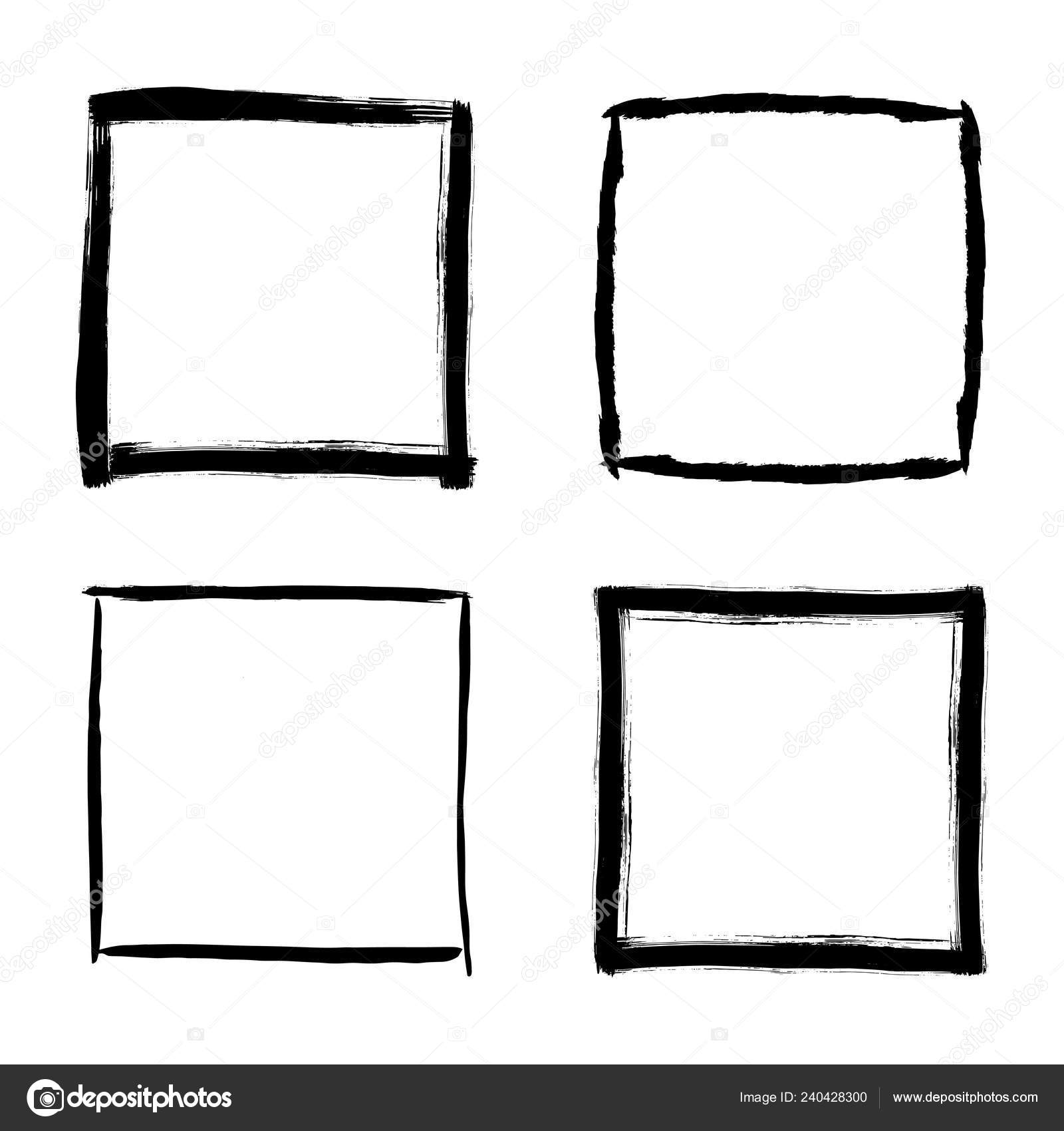 Set Square Black Grunge Brush Stroke Frames Isolated White Background ...