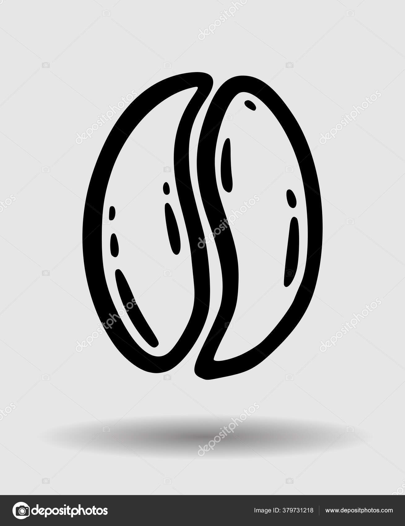 Roasted Coffee Bean Icon Caffeine Symbol Hand Drawn Graphic Vector ...