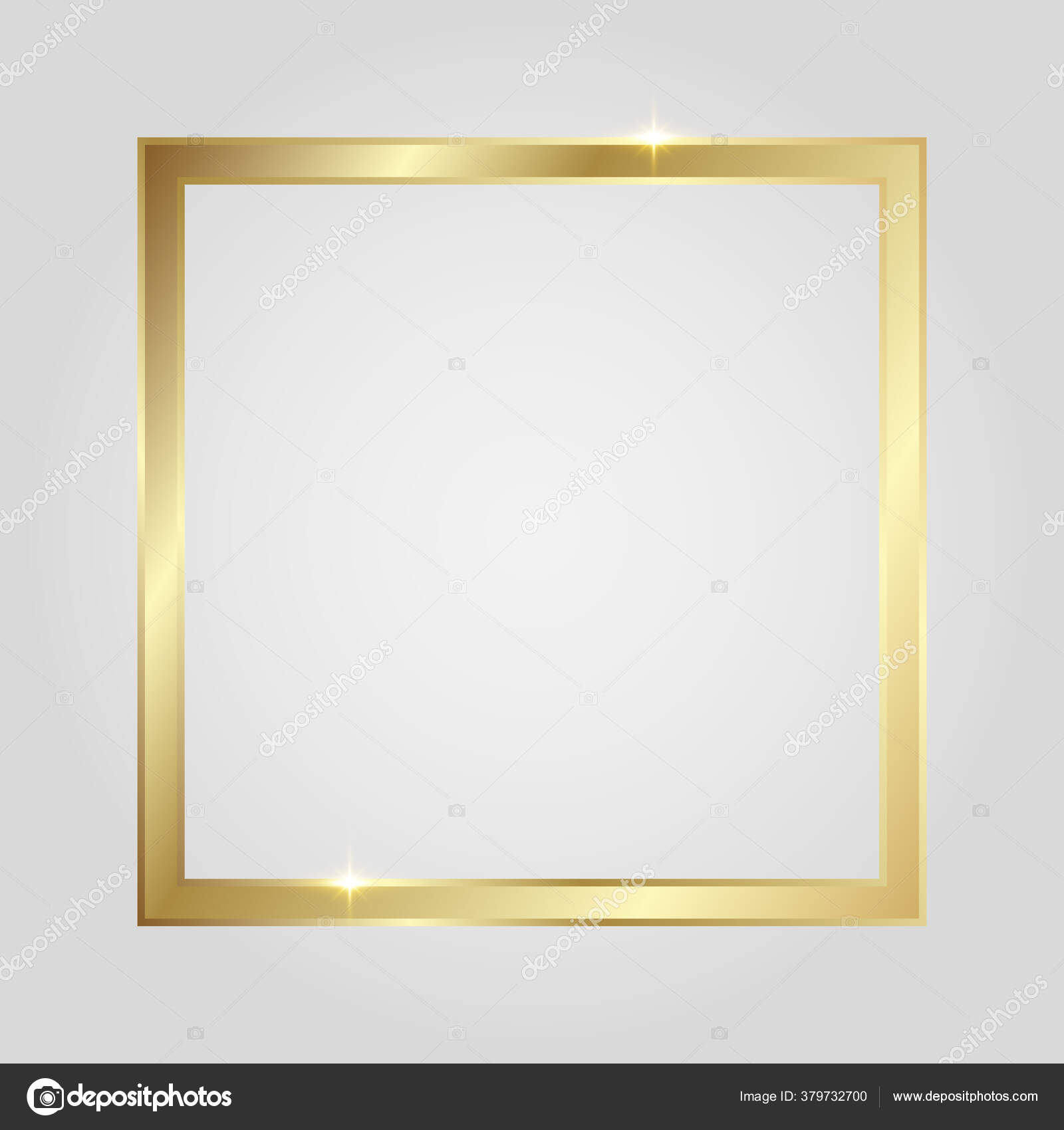 Golden Shiny Glowing Square Frame Isolated White Background Gold Metal ...