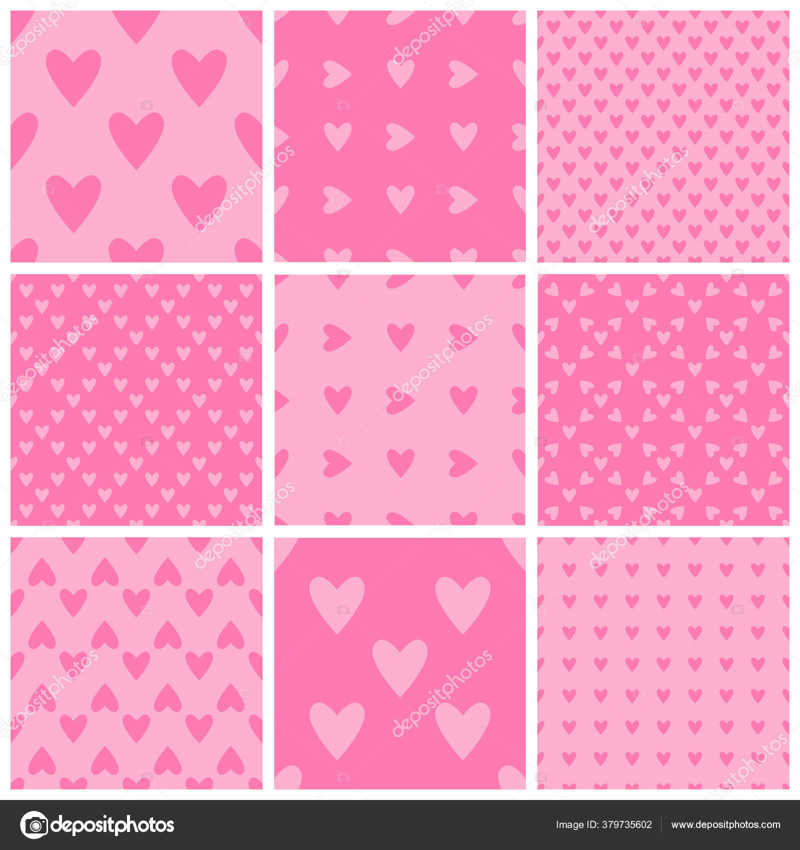 Set Seamless Soft Pink Hearts Patterns Valentine's Day Tile Backgrounds ...