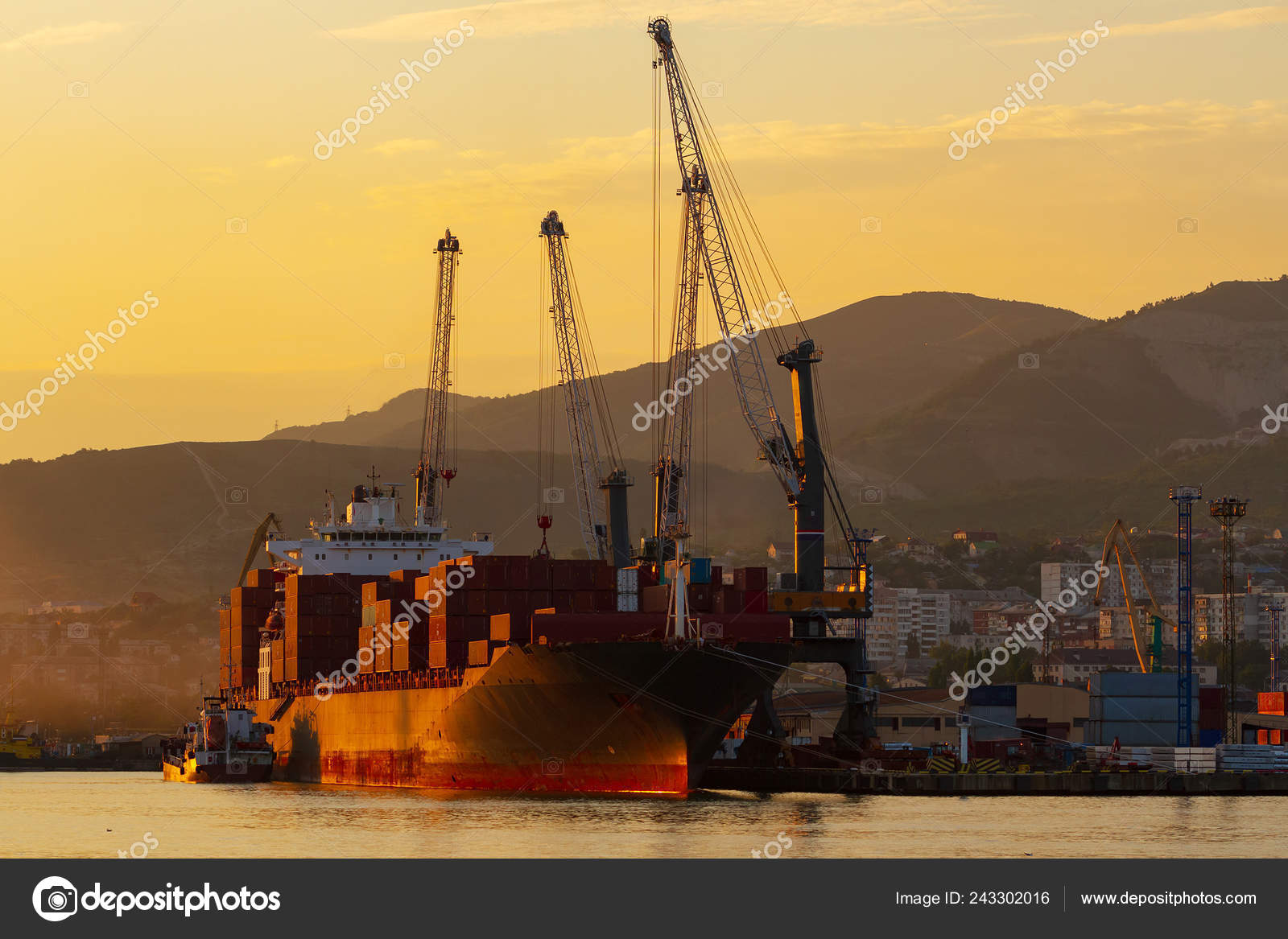 Container Ship Loading Port Evening Light Dusk Stock Photo by ©Nobilior ...