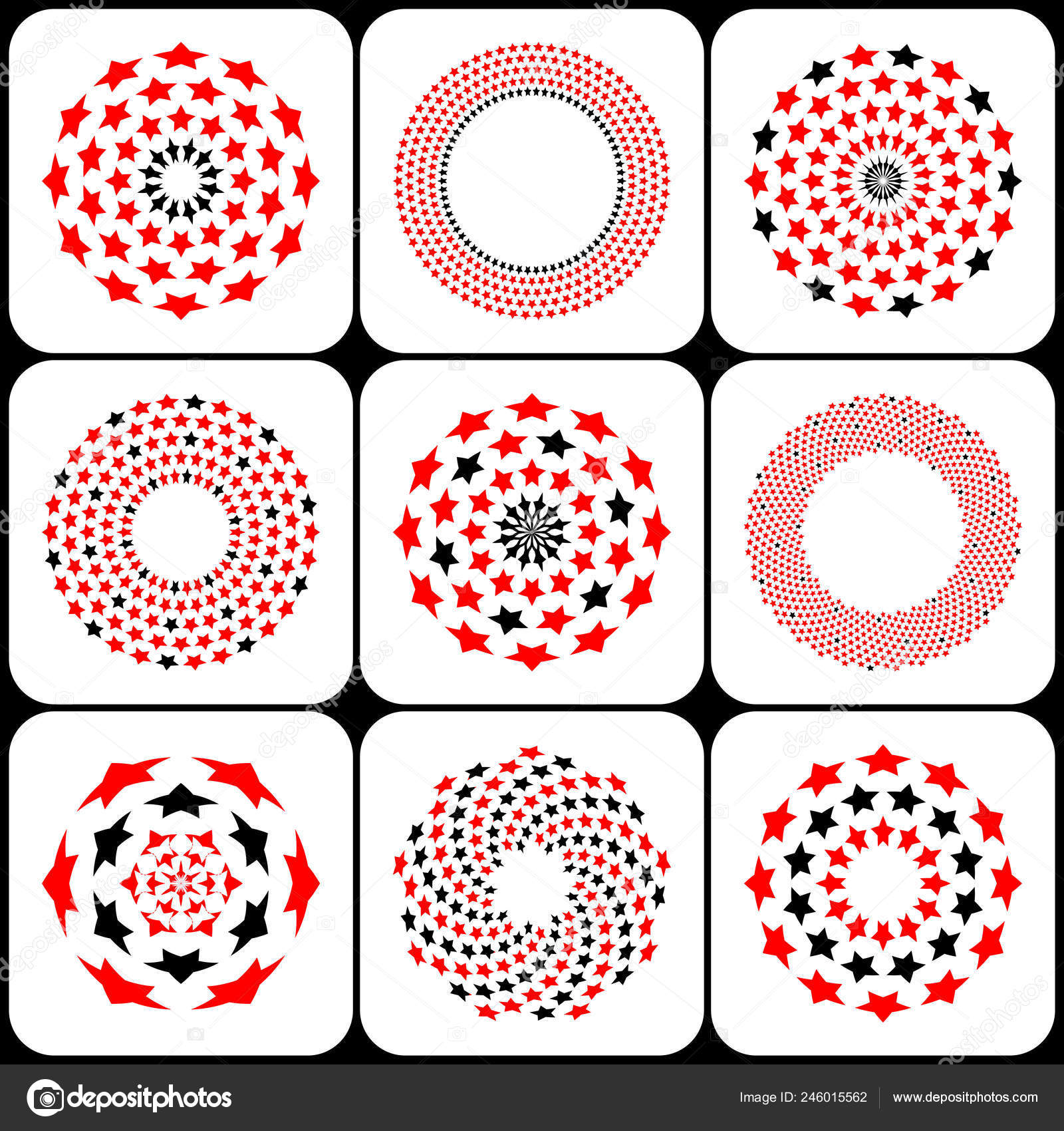 Design Elements Set Stars Geometric Patterns Circle Shape Vector Art ...