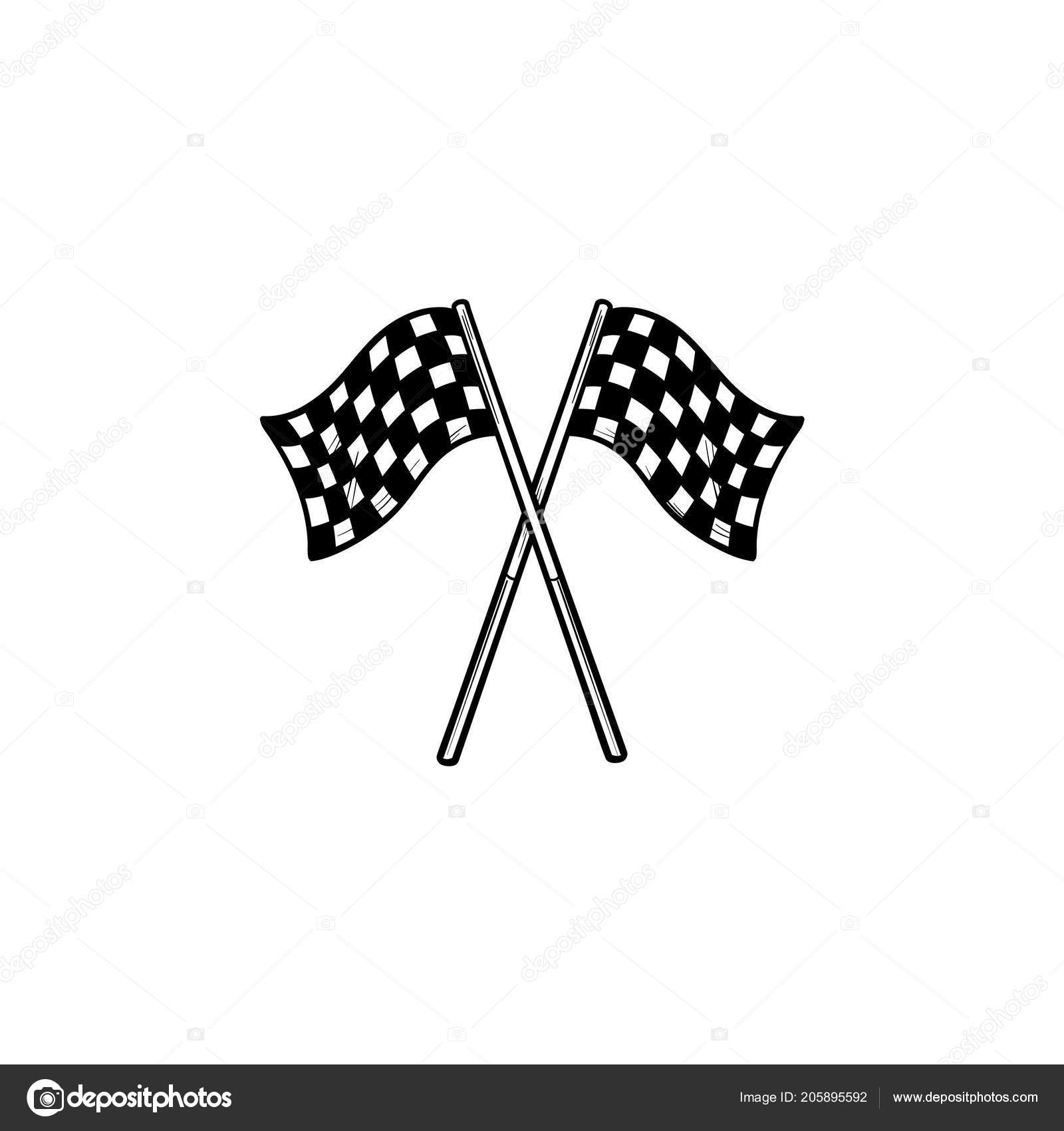 Crossed black and white checkered flags hand drawn outline doodle icon. Stock Vector by ...
