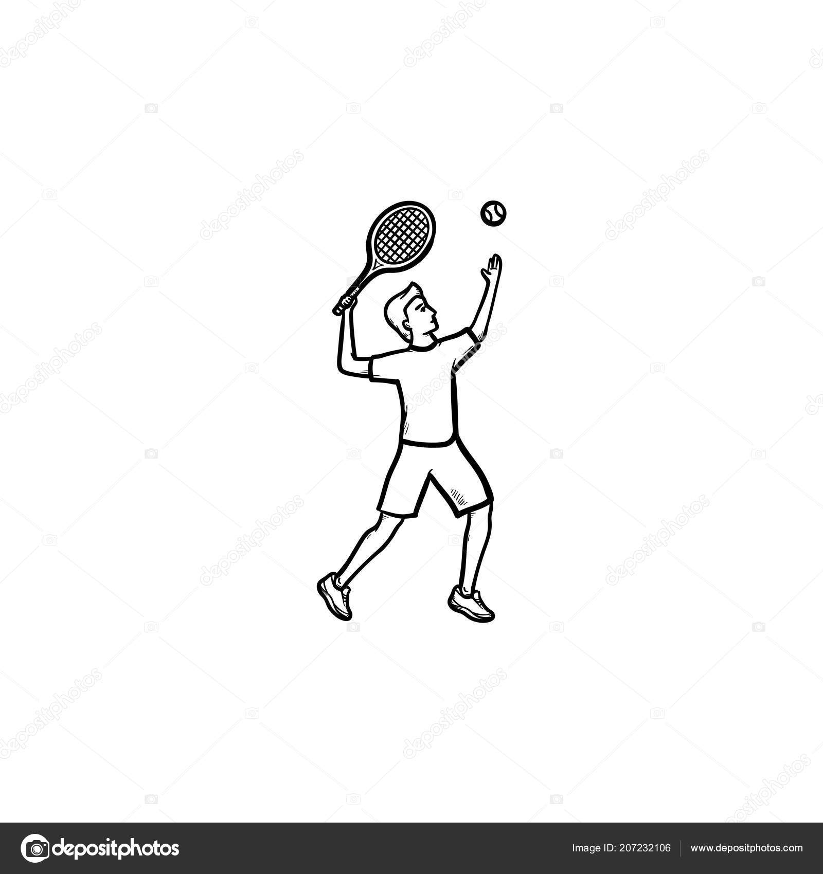 Man playing big tennis hand drawn outline doodle icon. Stock Vector by ...