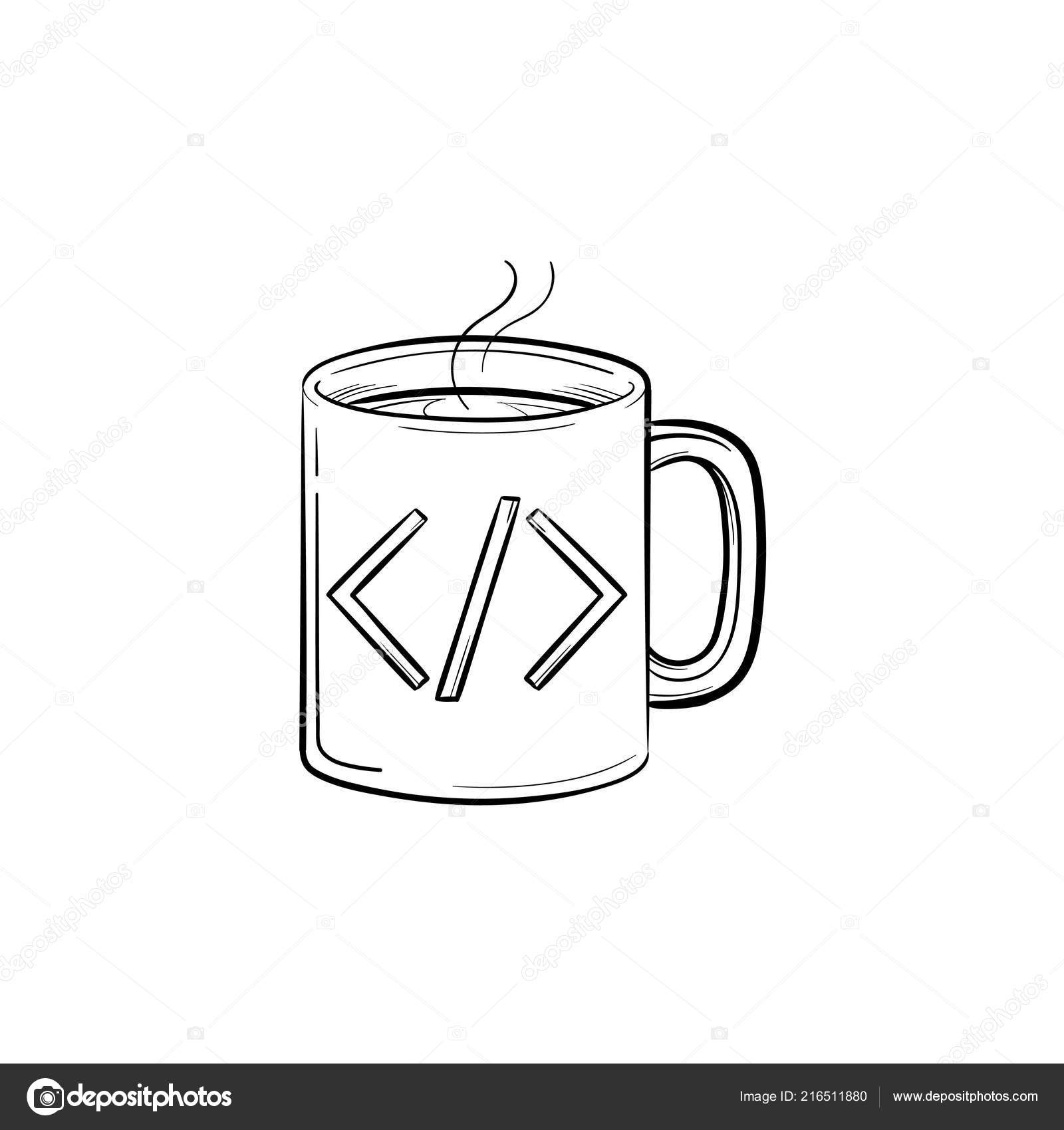 Coffee cup with code sign hand drawn outline doodle icon. Stock Vector ...
