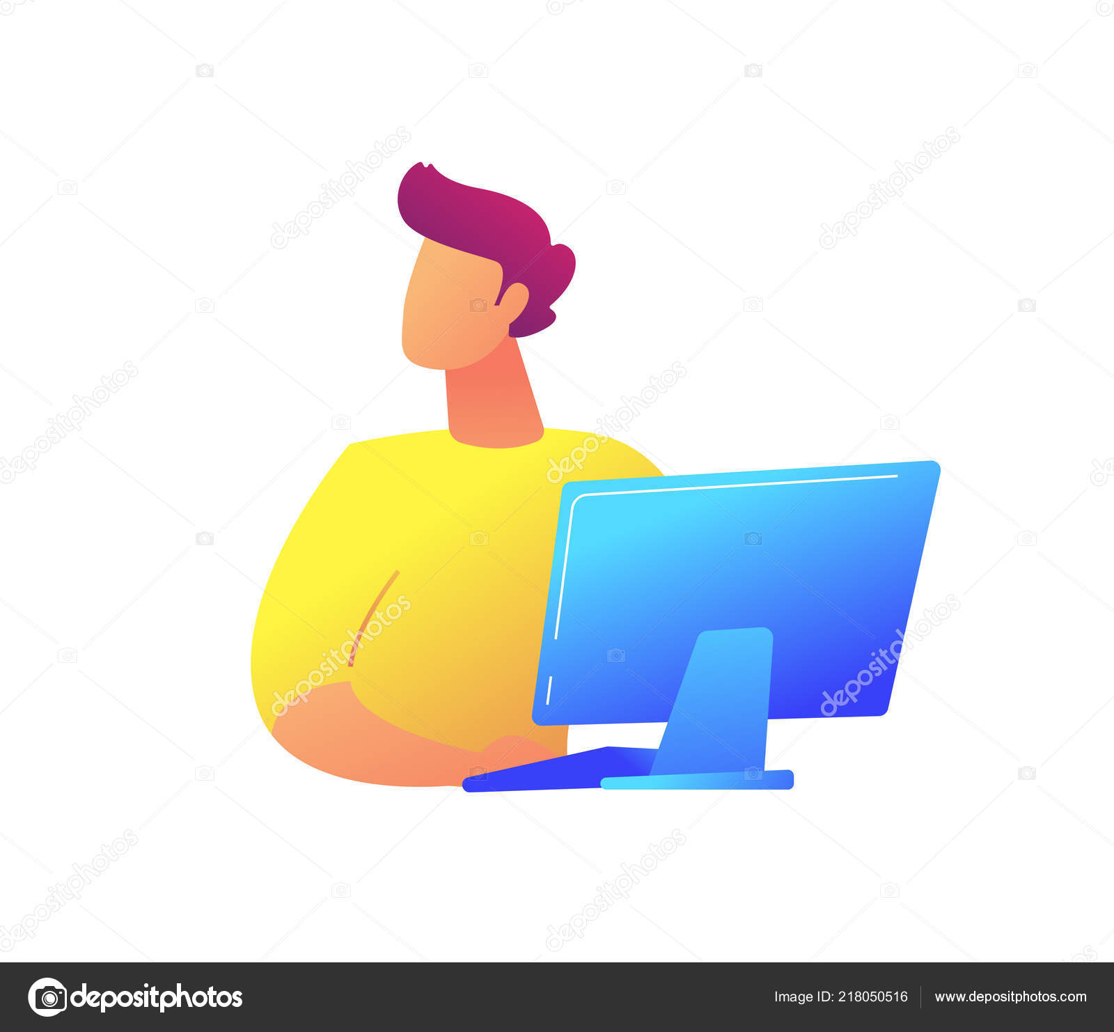Developer working at desktop computer vector illustration. Stock Vector ...