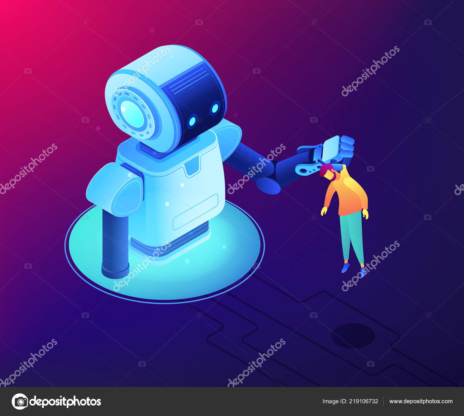 Human-robot interaction concept vector isometric illustration. Stock ...
