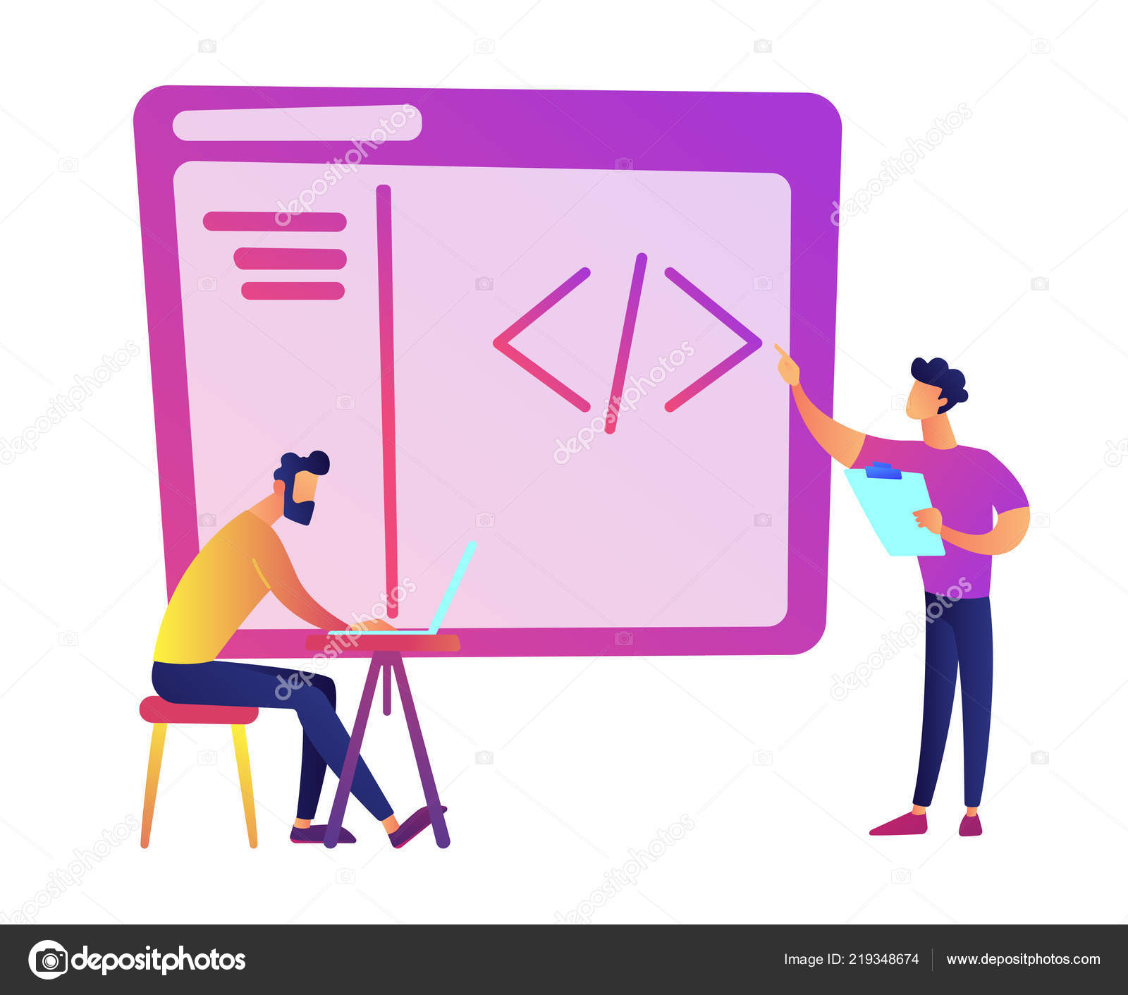 Programmers with laptop coding vector illustration. Stock Vector by ...