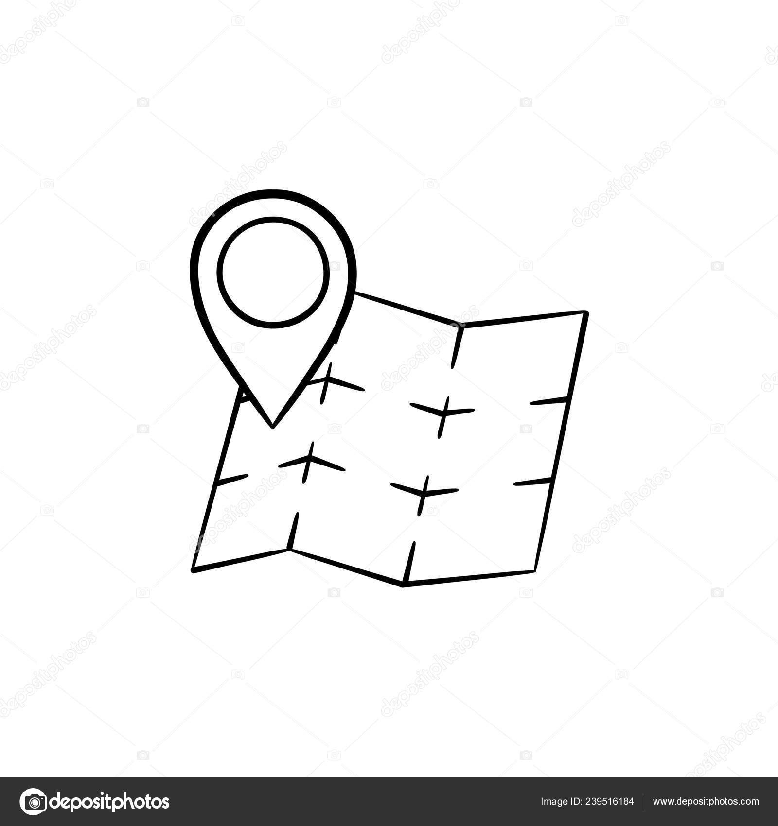 Map with location pin hand drawn outline doodle icon. Stock Vector ...
