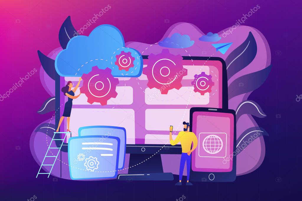 Ilustración vectorial de concepto de programación multiplataforma. 2023