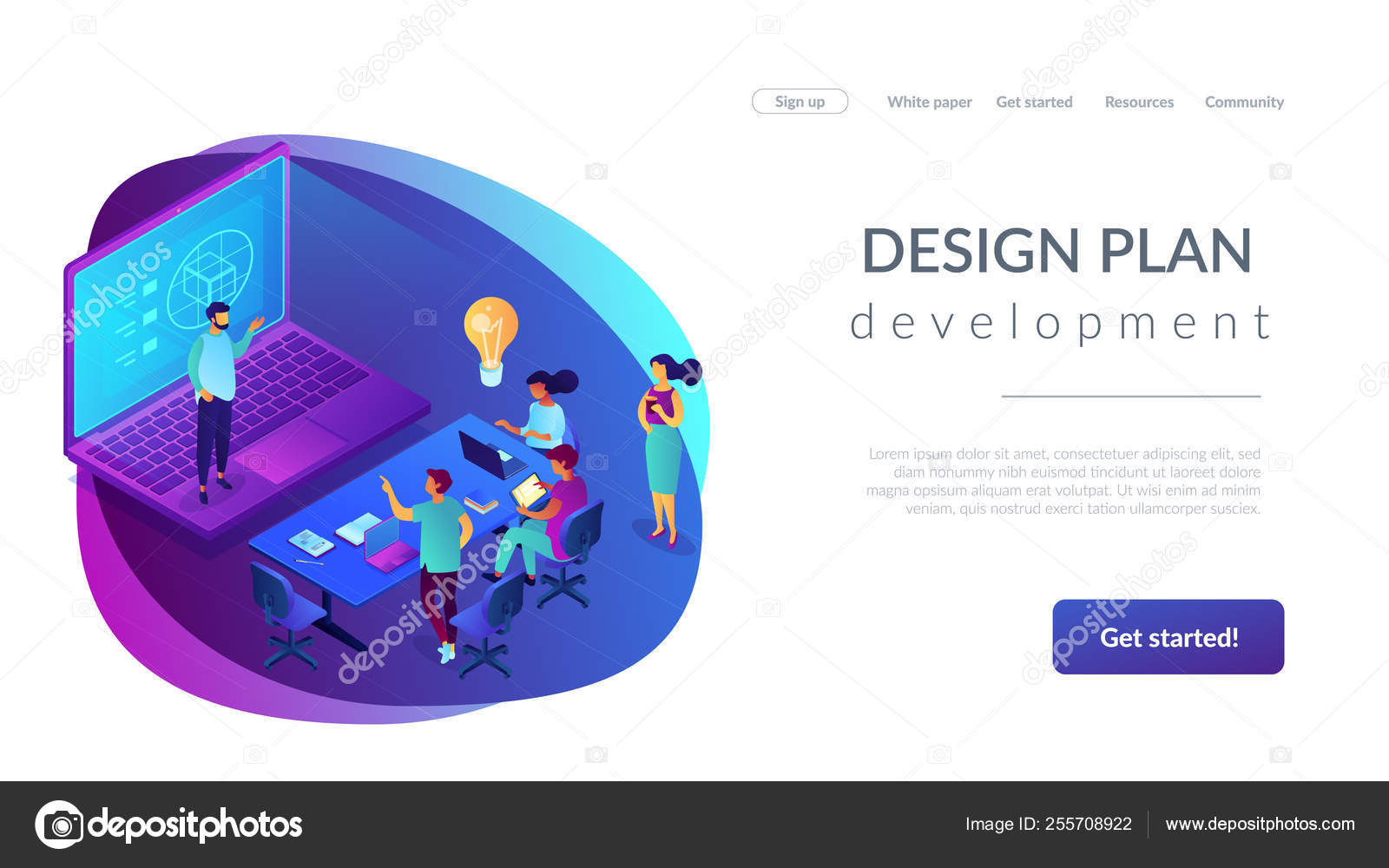 Design strategy isometric 3D landing page. — Stock Vector ...