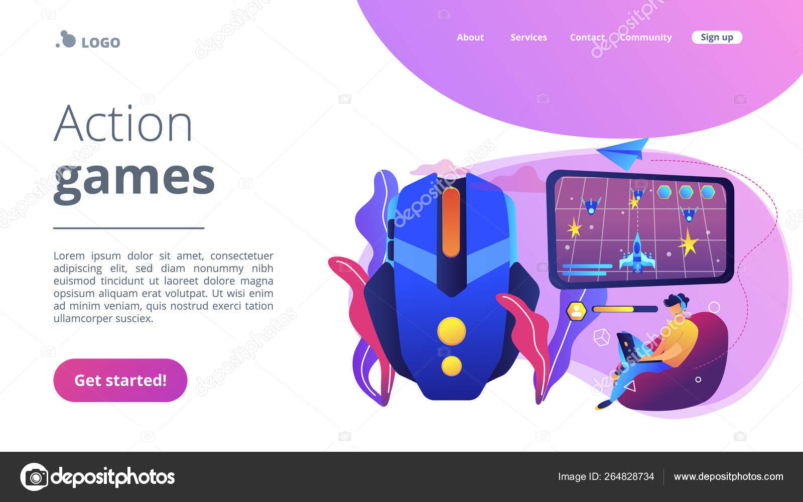 Action game concept landing page. Stock Vector Image by ...