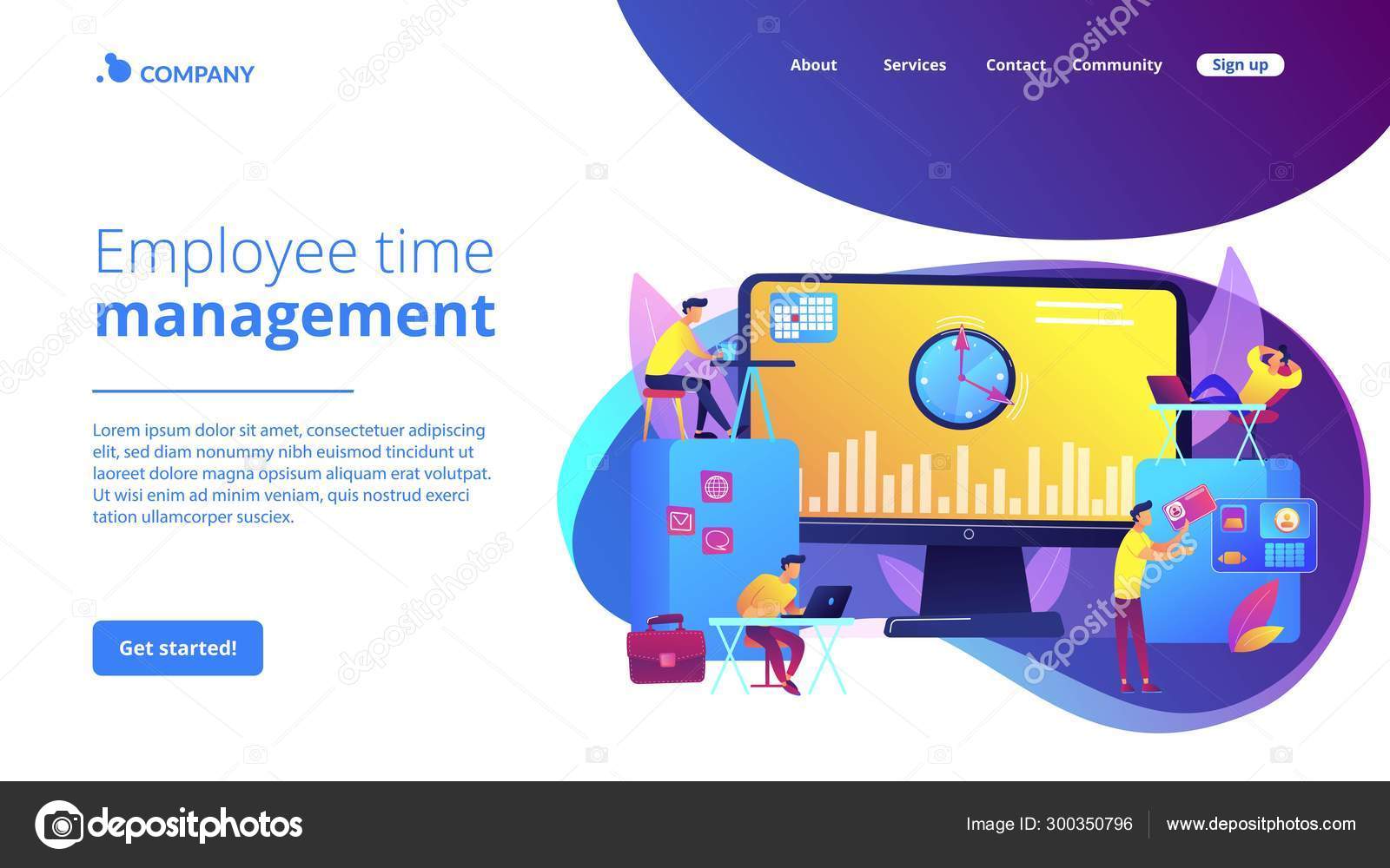 Time and attendance tracking system concept landing page Stock Vector ...