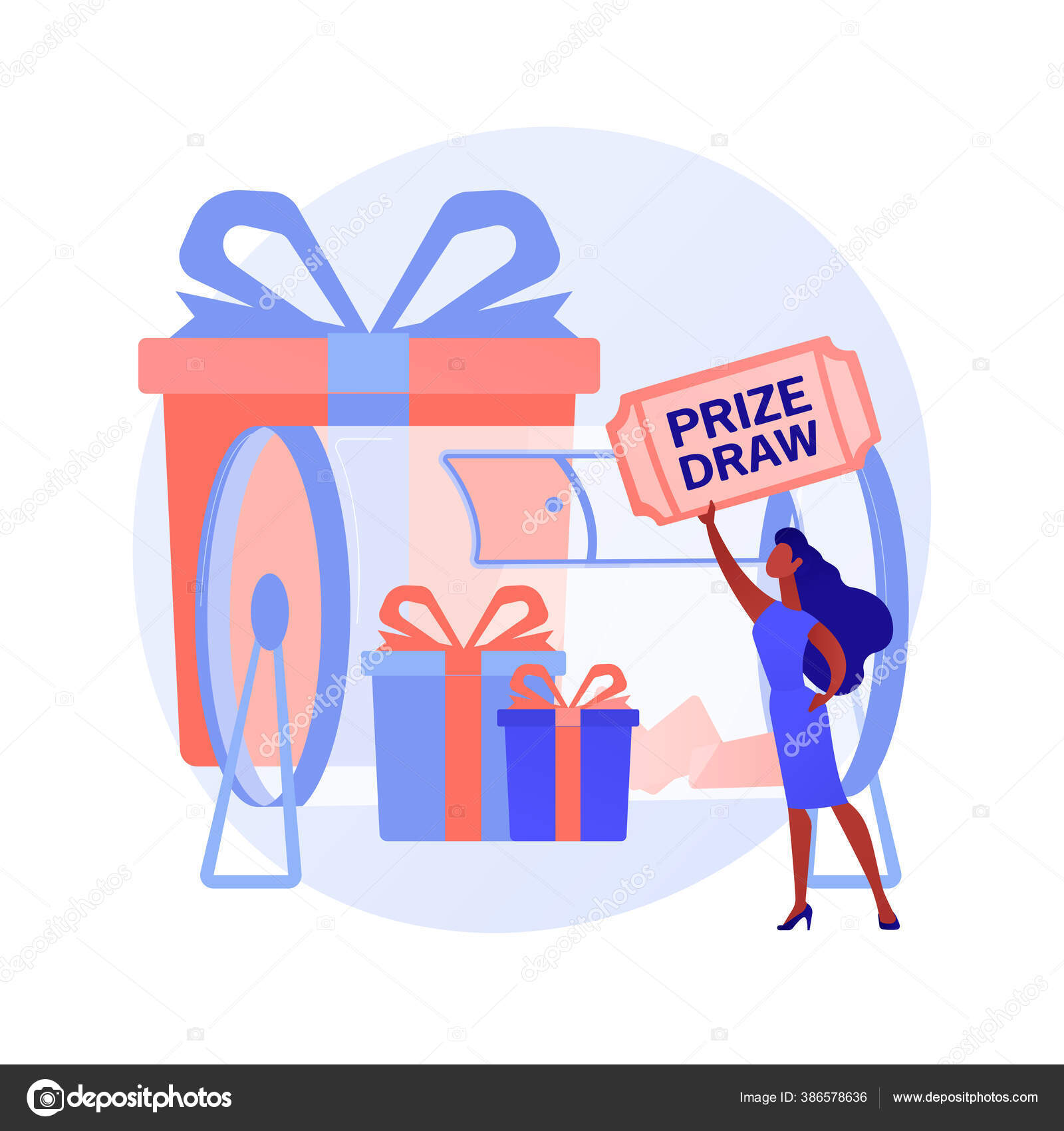 Woman Turning Raffle Drum Tickets Prize Draw Random Choice Surprise ...